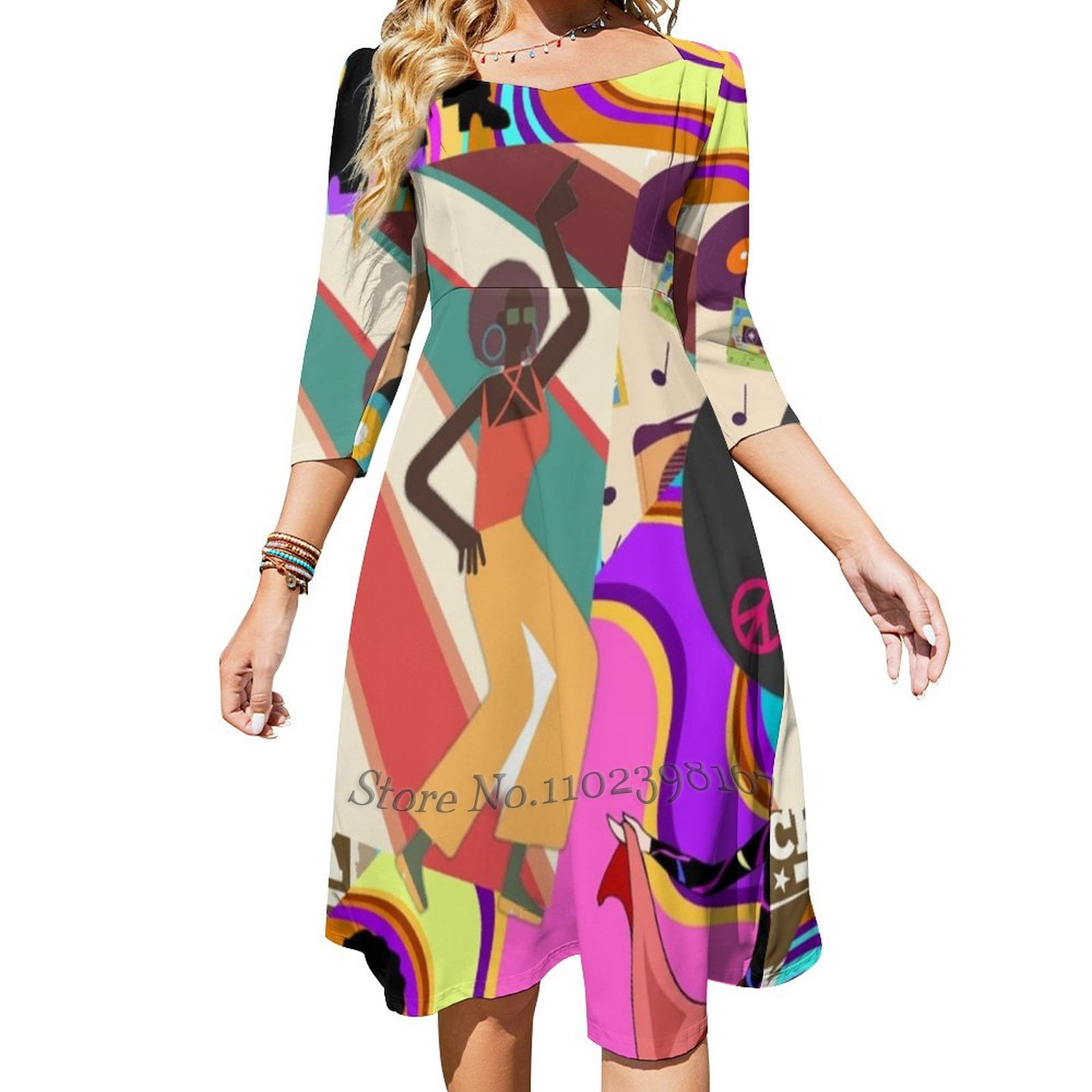 Groovy Moves Pattern Evening Party Dresses Midi Sexy Dress Female Sweet ...