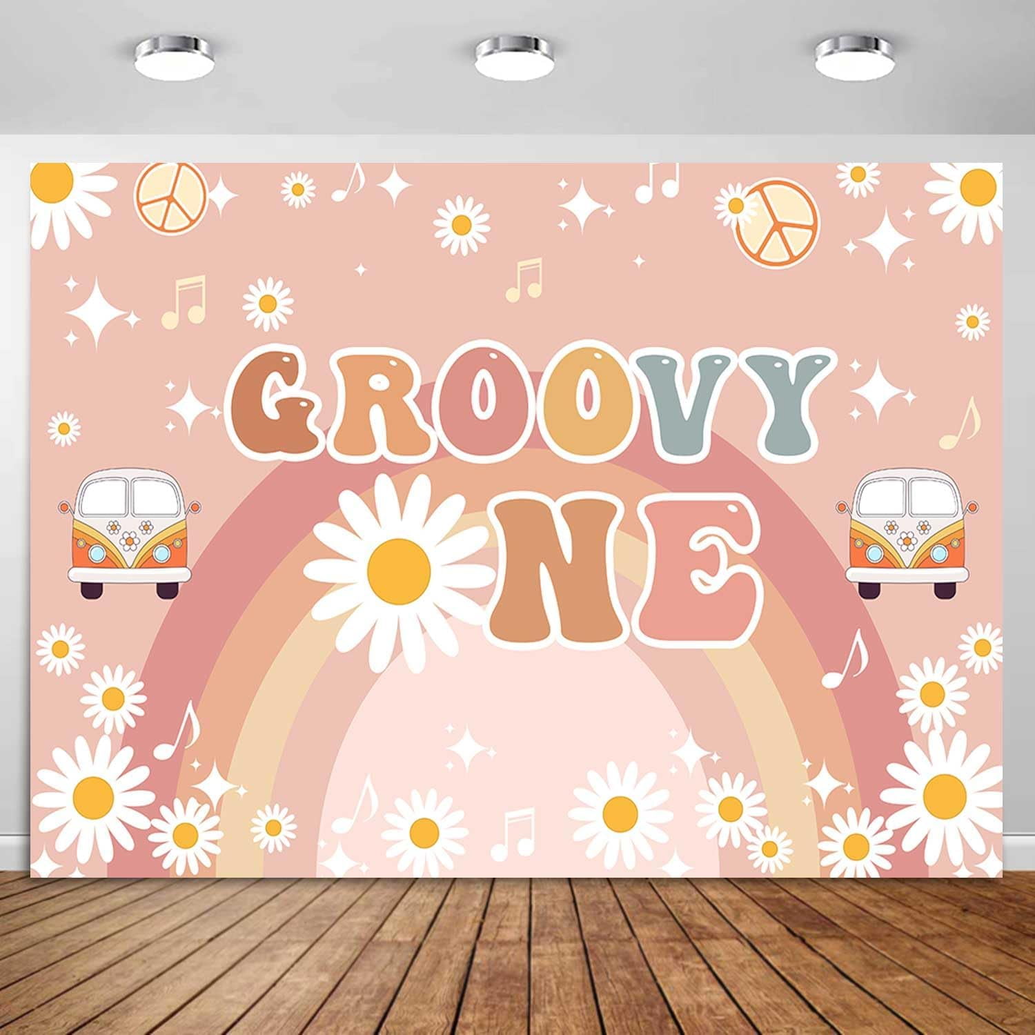 Groovy One Birthday Backdrop Boho Rainbow Daisy Girls Groovy 1st ...