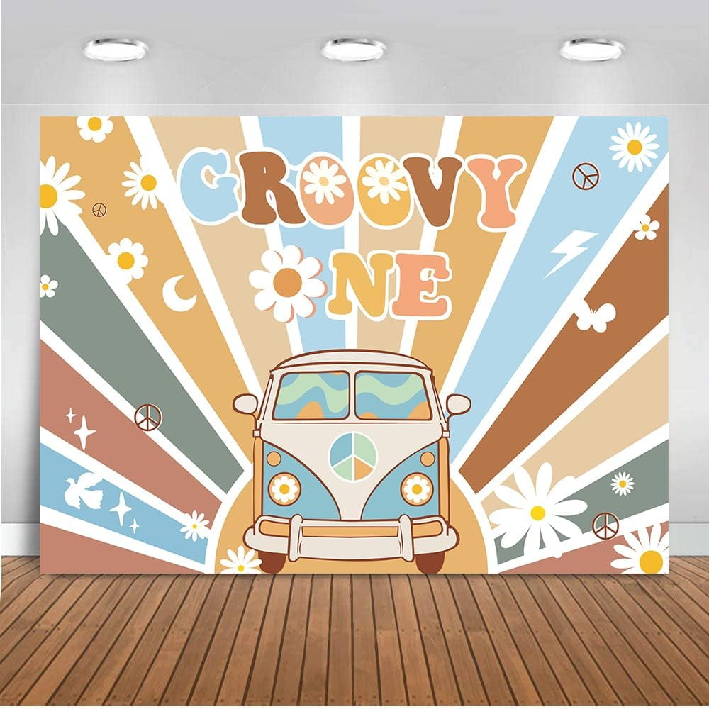 Groovy One Birthday Backdrop Boho Rainbow Groovy Party Decorations 70's ...