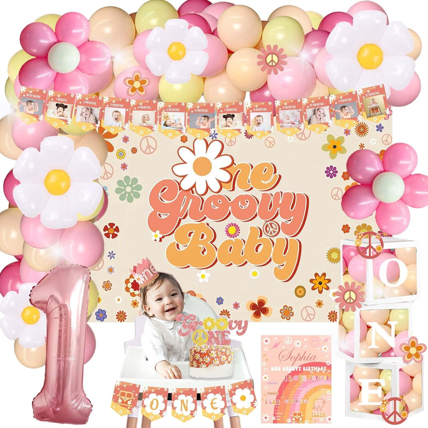 Groovy One Party Decorations Kit - 125 PCs | Boho Daisy Hippie Theme ...