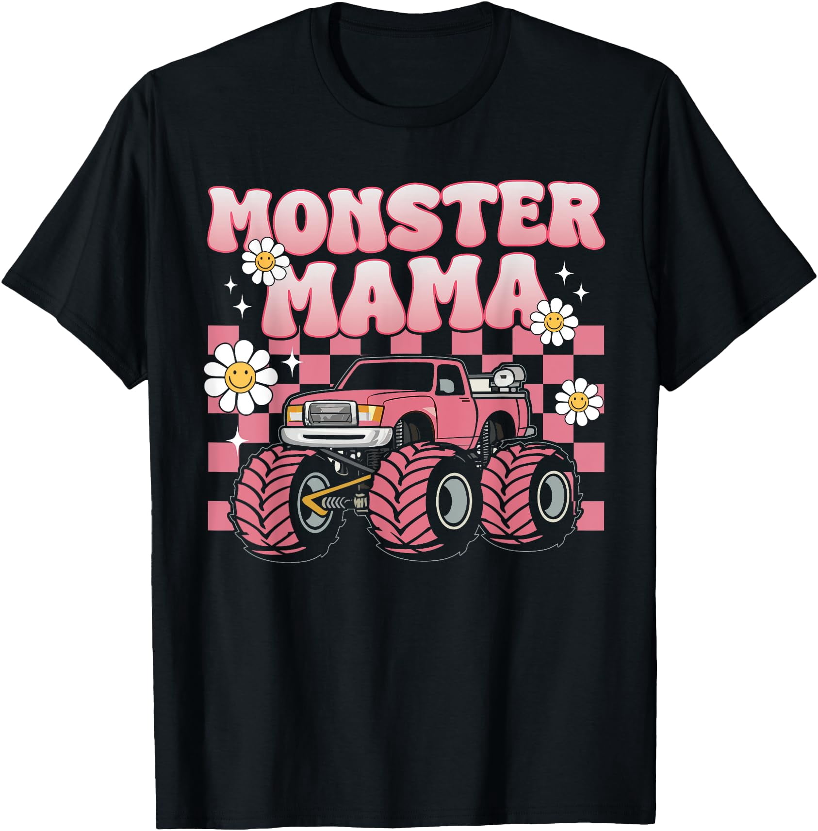 Groovy Pink Monster Truck Mama Mom T-Shirt with Daisies for Truck ...