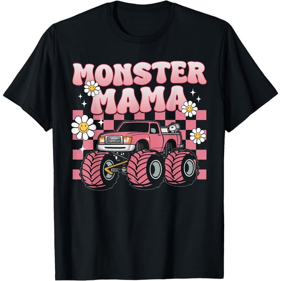 Groovy Pink Monster Truck Mama Mom T-Shirt with Daisies for Truck ...