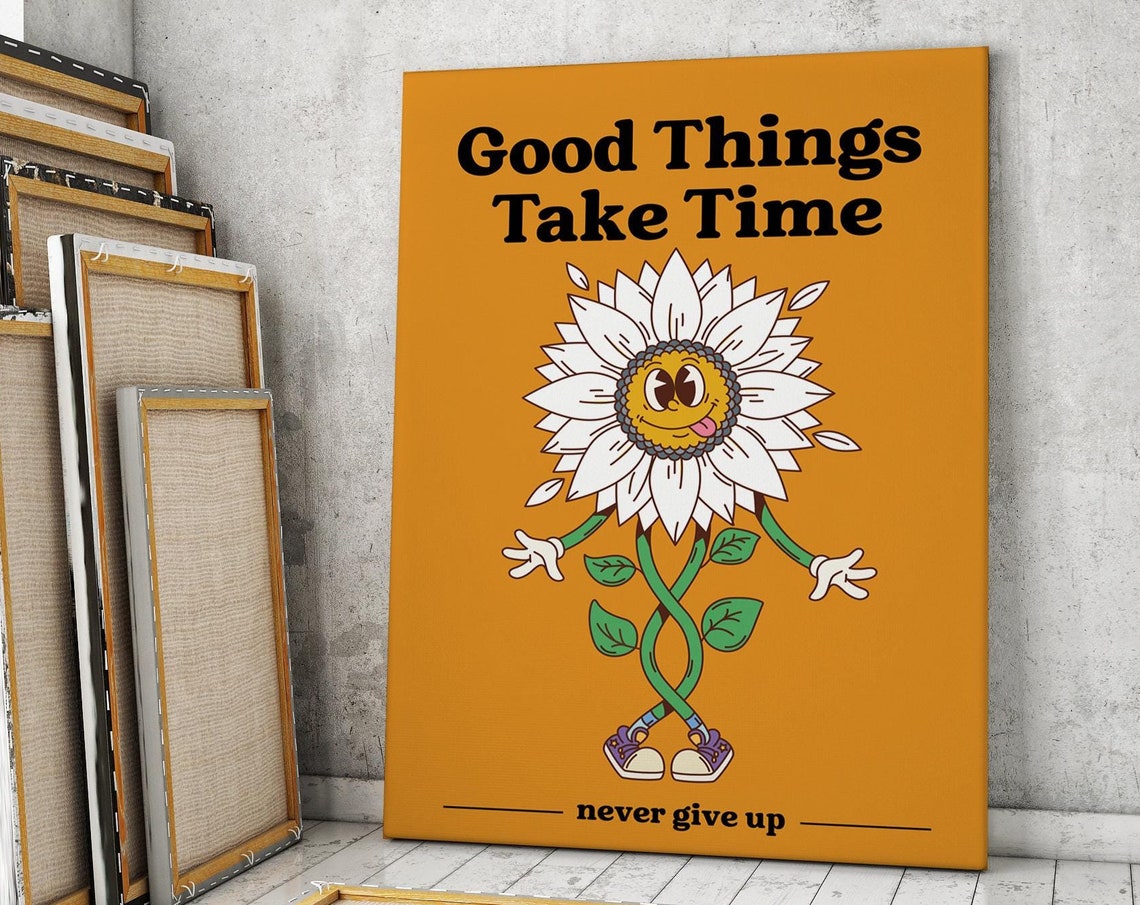 Groovy Poster, Retro Motivation Poster Home Office, Good Things Take ...