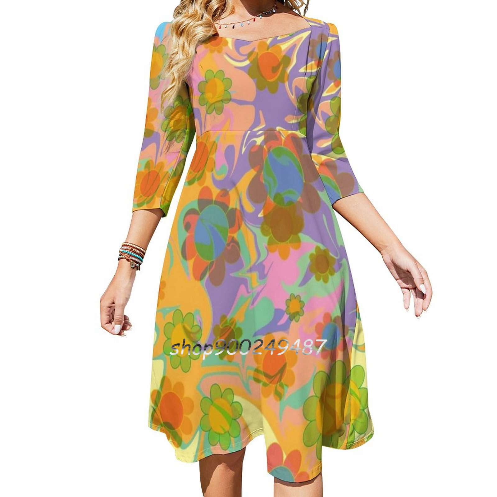 Groovy Psychedelic Floral Pattern Evening Party Dresses Midi Sexy Dress ...