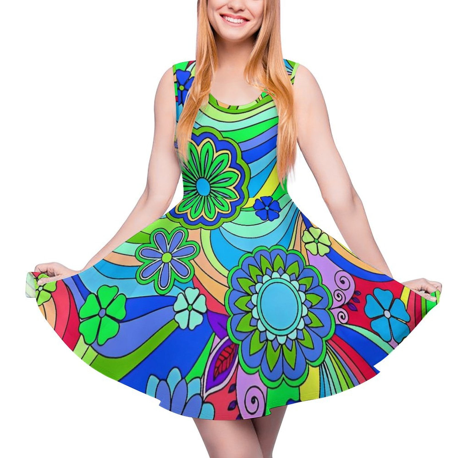 Groovy Psychedelic Flower Power Dress Elegant Dresses High Waist Korean ...