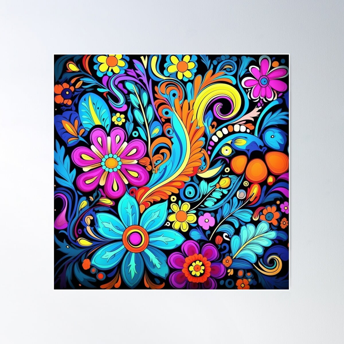 Groovy Psychedelic Hippy Trippy Blue Purple Flowers Poster Wall Art ...