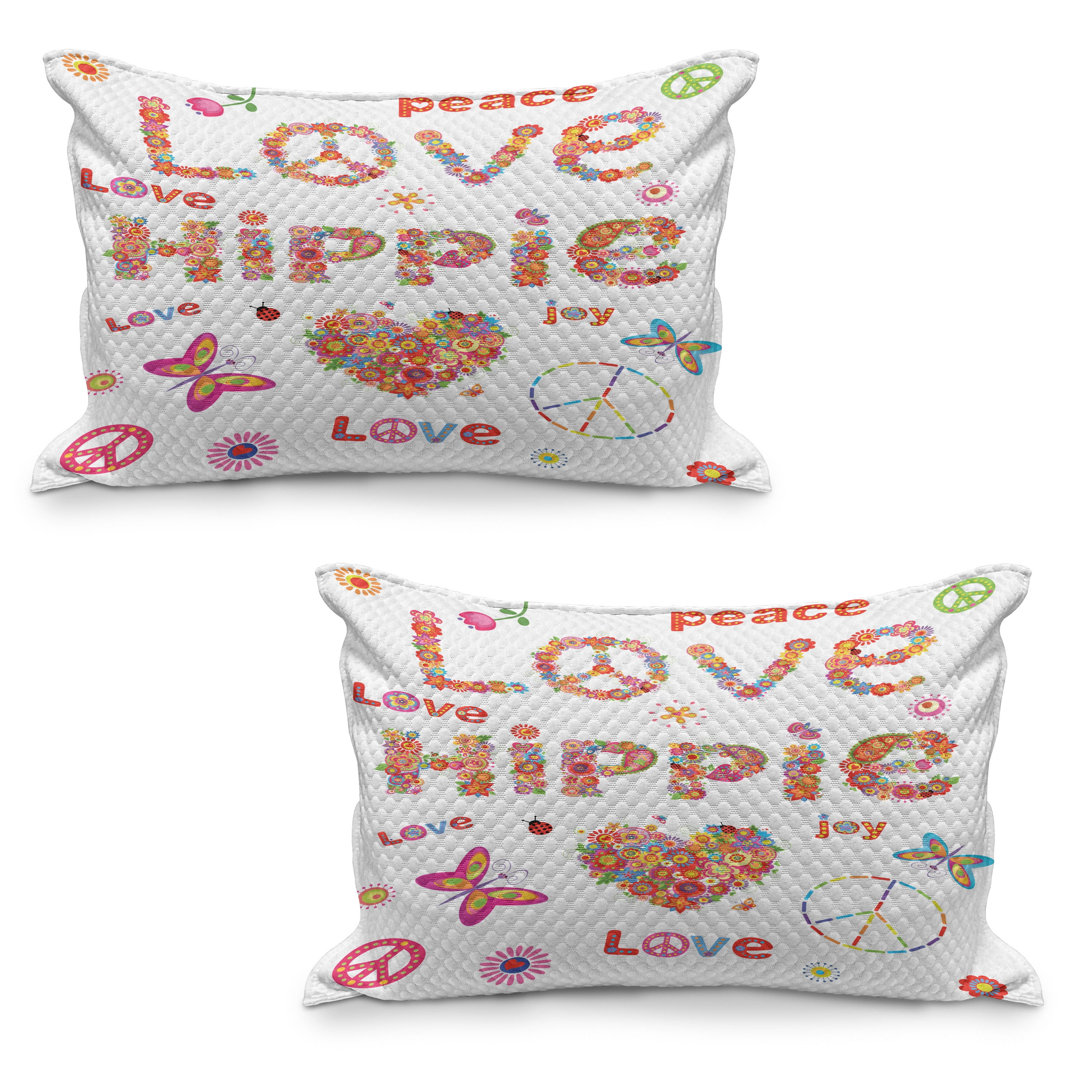 Groovy Quilted Pillowcover Set of 2, Love Hippie Flowers Season ...