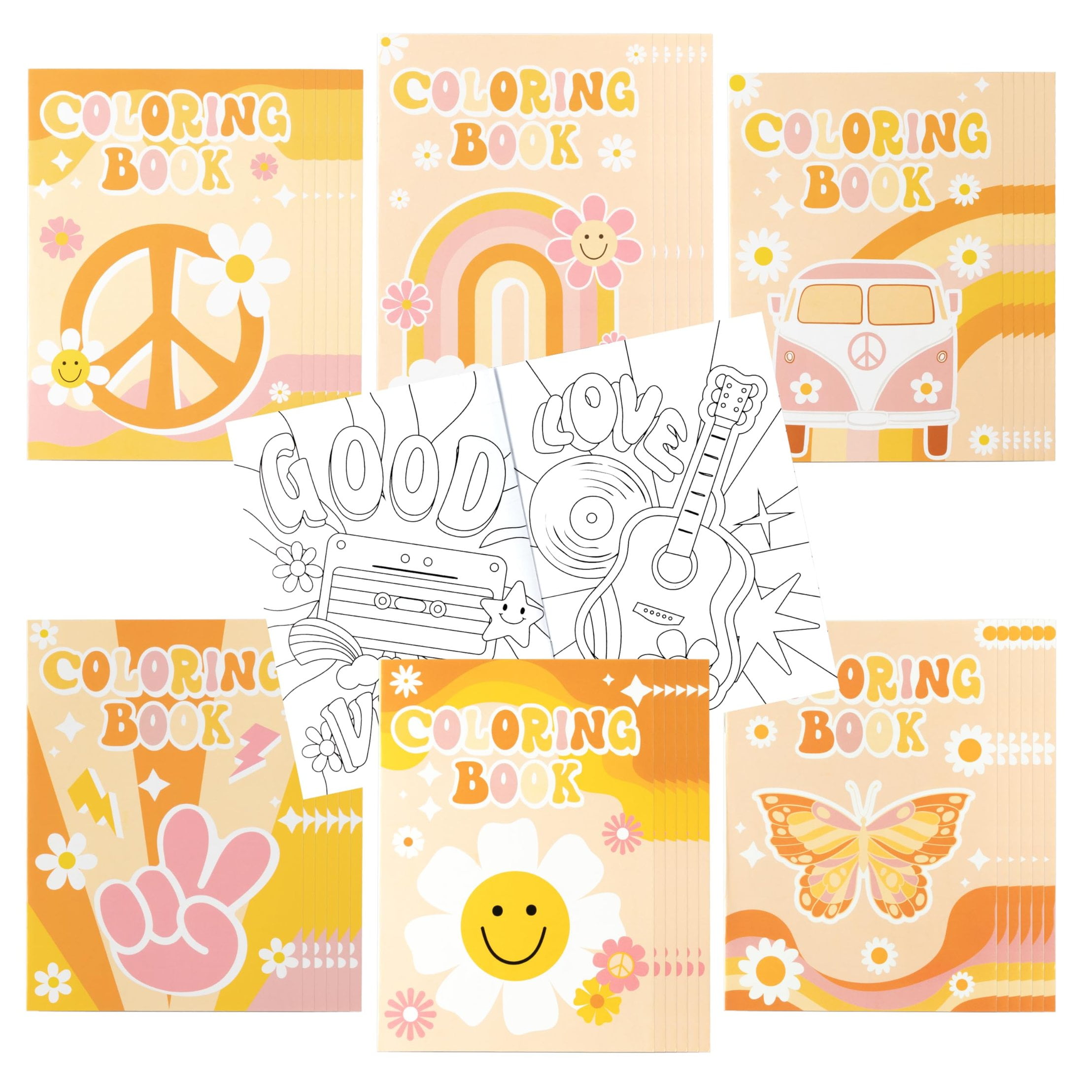 Groovy Rainbow Art Party Pack - 36 Coloring Books for Kids, Hippie ...