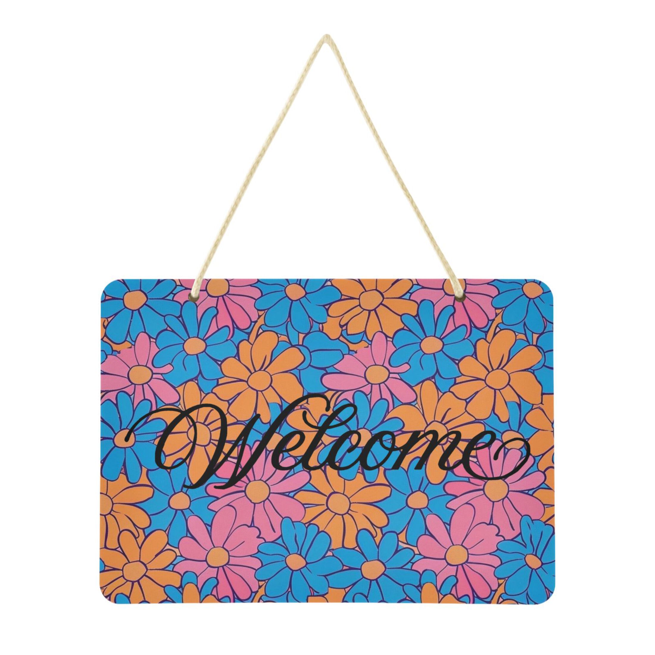 Groovy Retro Daisy Flower Welcome Sign Front Door PVC 14x10 inch Hanger ...