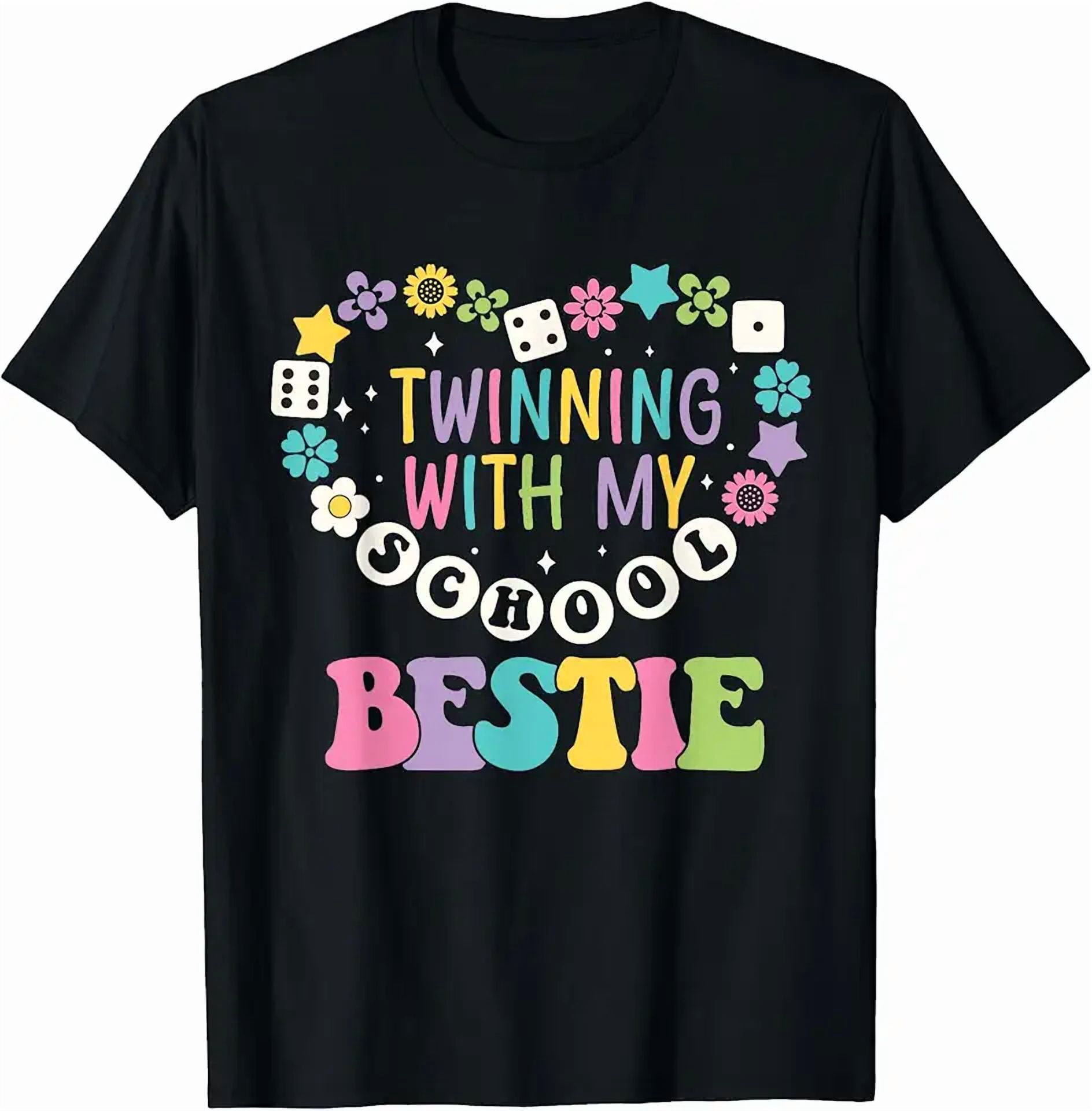 Groovy Retro Flower Twinning School Bestie Unisex Short Sleeve Gift T ...