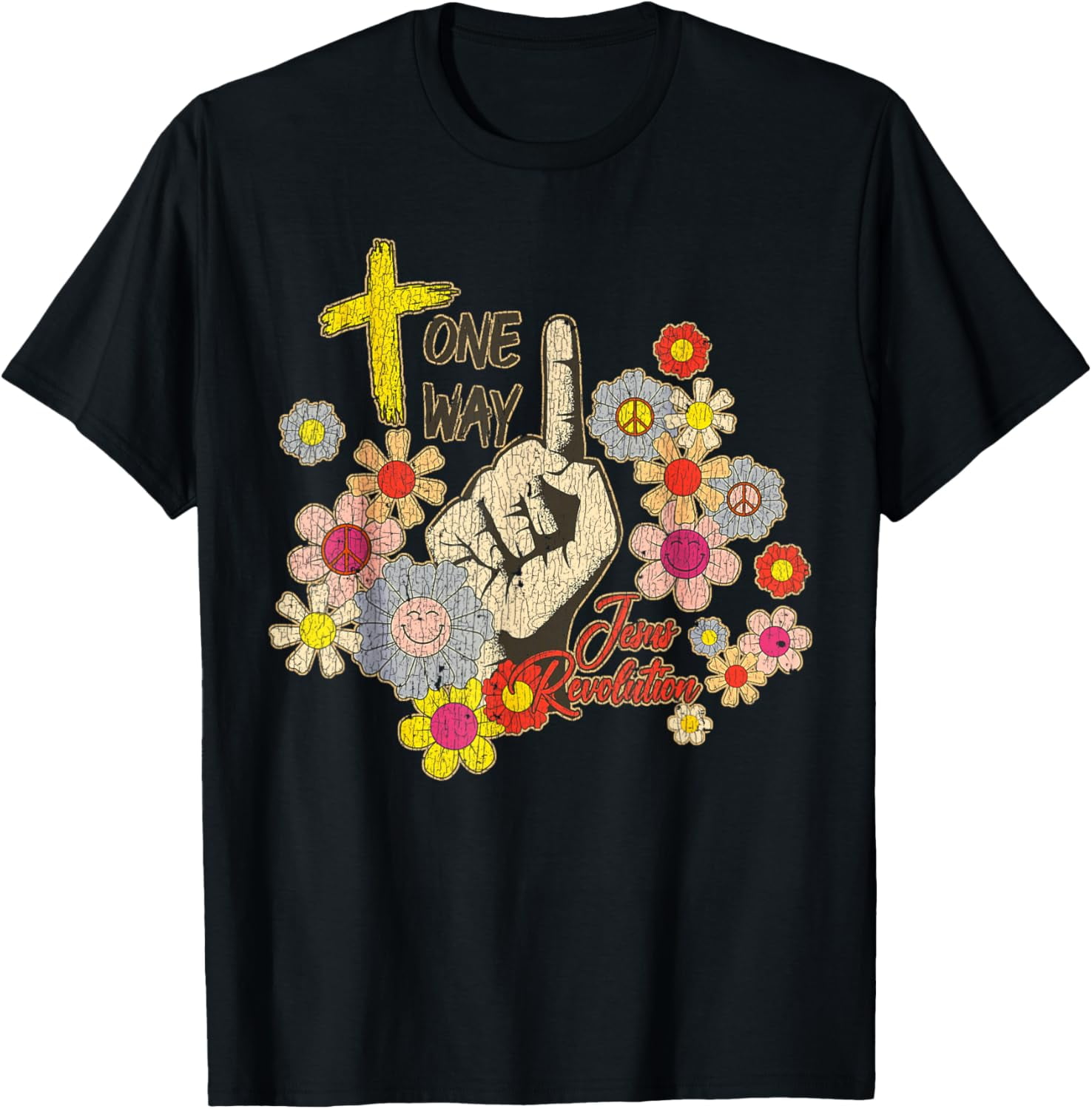 Groovy Retro Hippie Flowers One Way Jesus Jesus Revolution T-Shirt ...