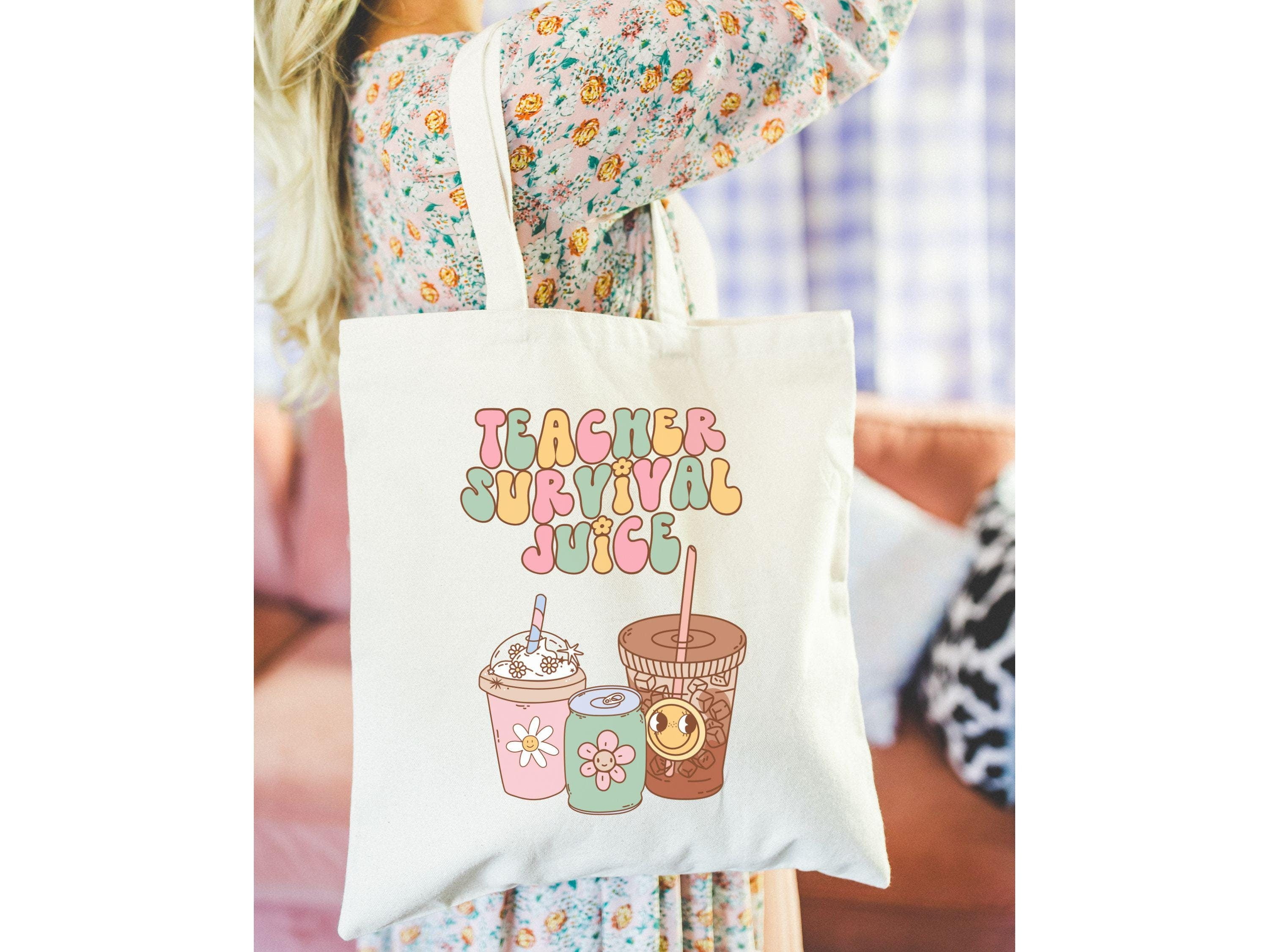 Groovy Retro Tote – Teacher Gift, Iced Coffee Lover Canvas Tote for ...