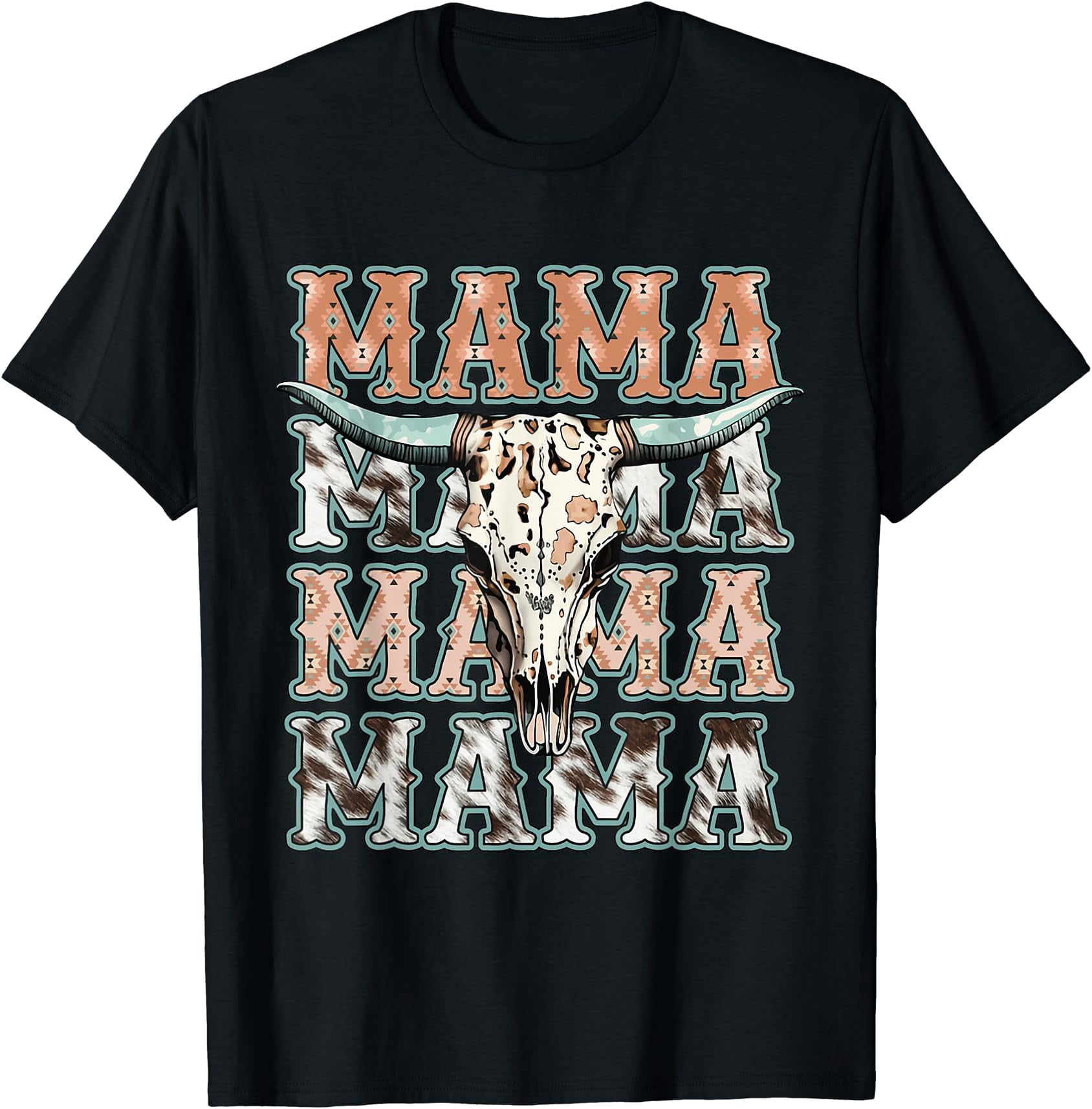 Groovy Retro Western Mama Bull Skull Country Rodeo T-Shirt Mother's Day ...