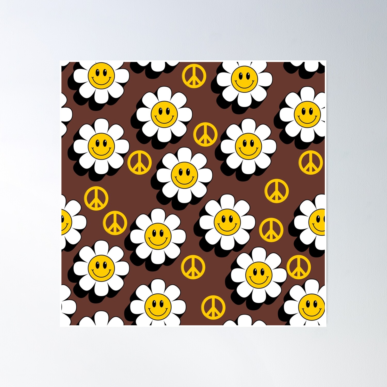 Groovy Smiley Face Daisy Poster Wall Art, Modern Wall Decor, 30x30 ...