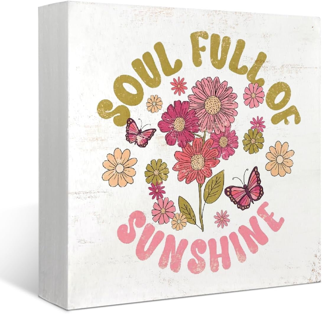 Groovy Soul Full of Sunshine Retro Daisy Flower Butterfly Wood Box Sign ...