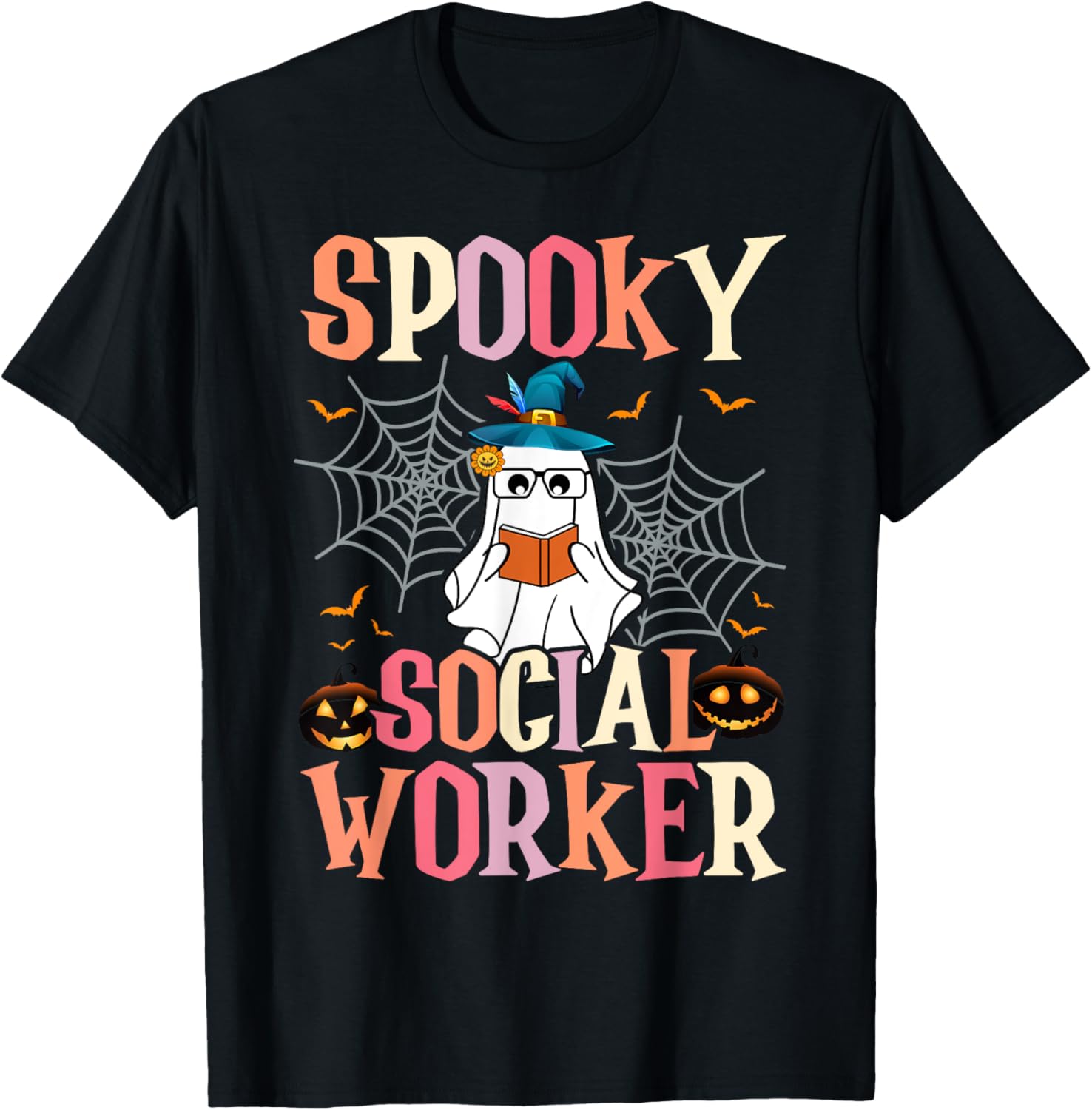 Groovy Spooky Social Worker Ghost Vintage Halloween Costume T-Shirt ...