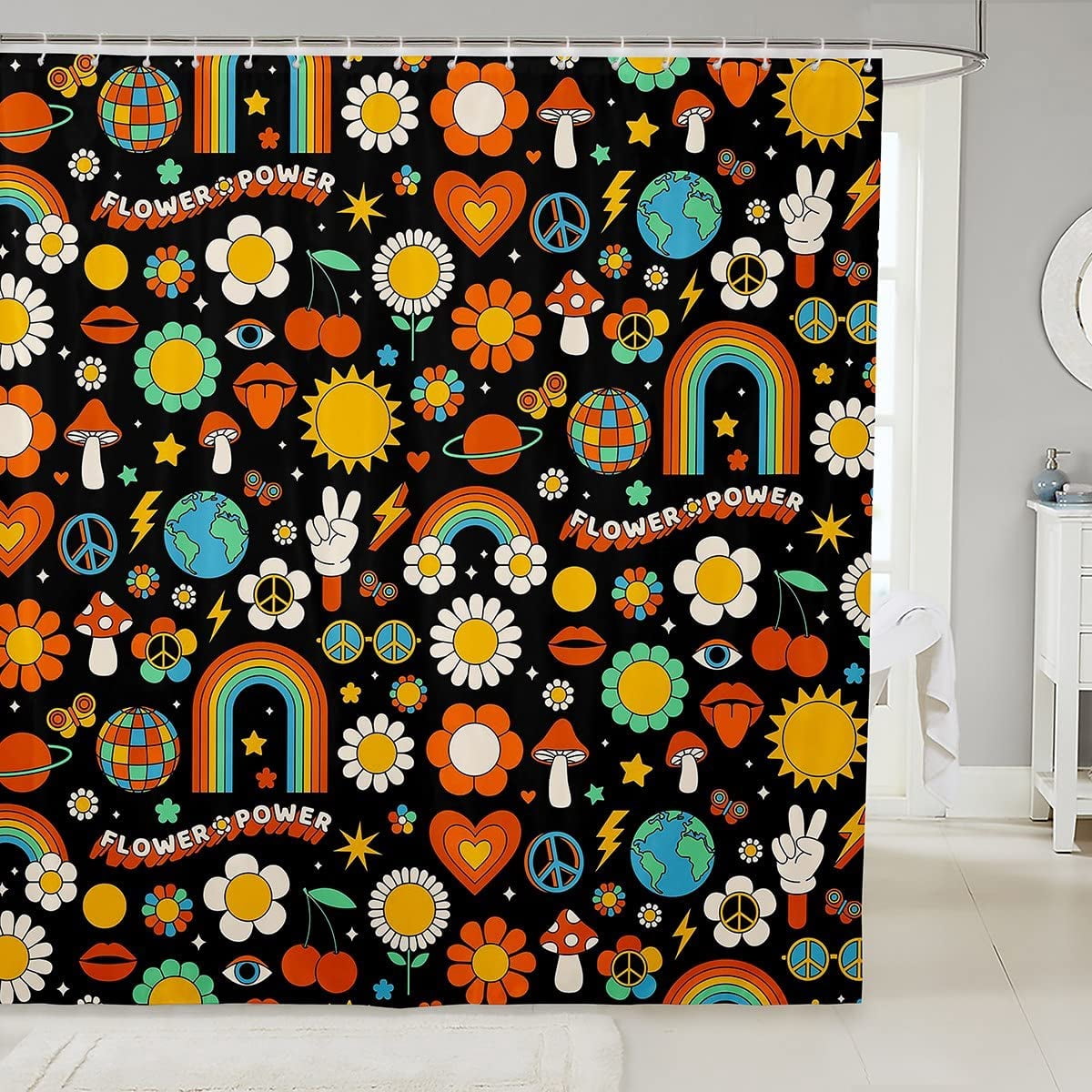 Groovy Style Shower Curtain 72x78,Vintage 60s 70s Flower Doodle ...