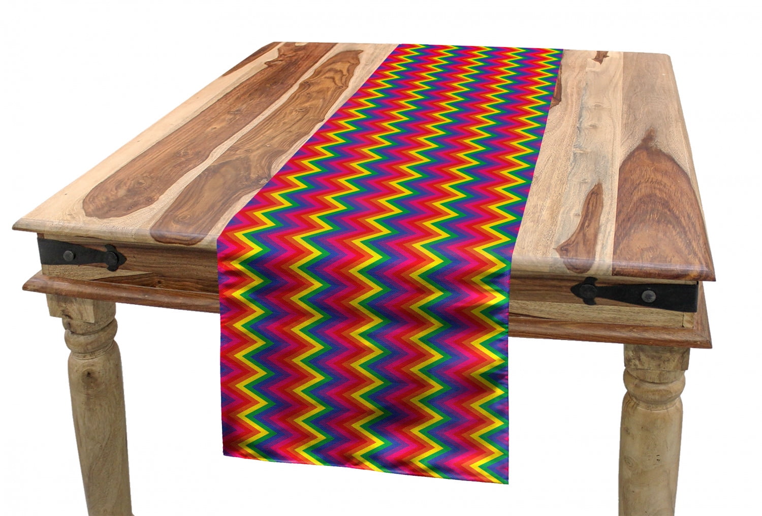 Groovy Table Runner, Rainbow Zig Zag Vertical Chevron Pattern Geometric ...