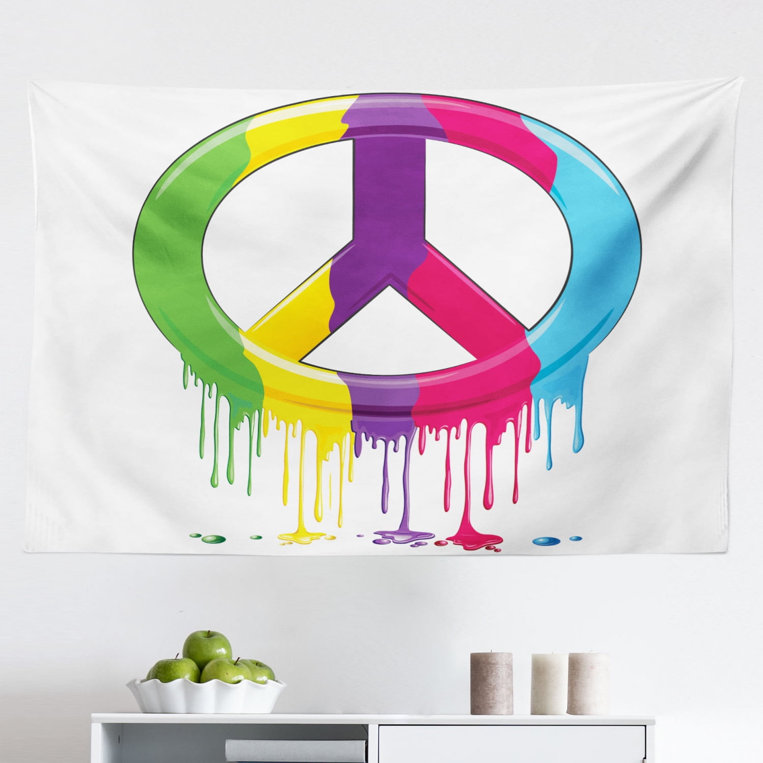 Groovy Tapestry, Hippie Van Dripping Rainbow Paint Old Days Pop Culture ...