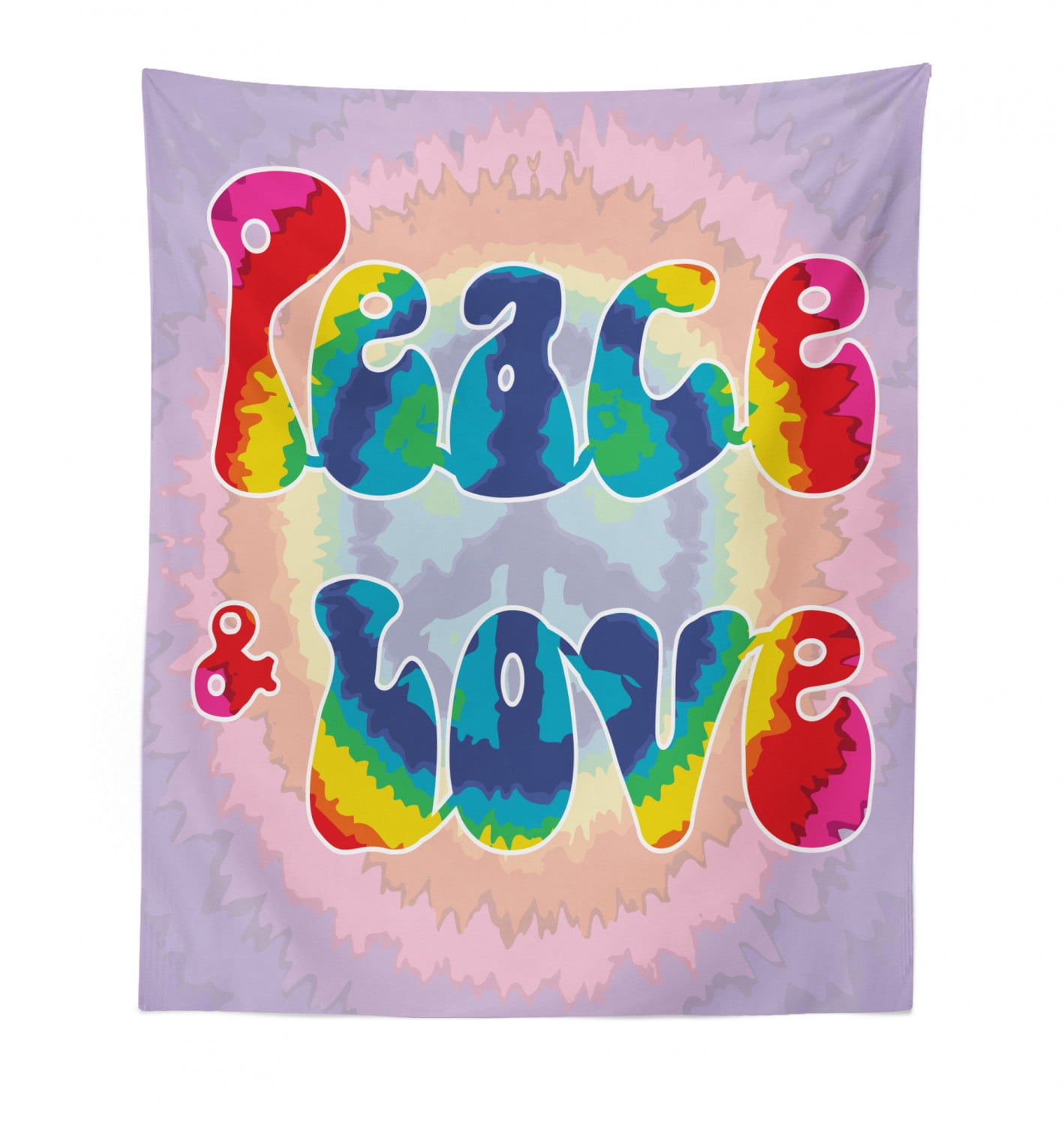 Groovy Tapestry, Peace and Love Text in Tie Dye Effect Pattern ...