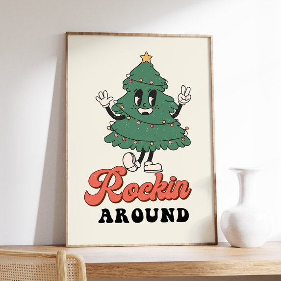 Groovy Tree Poster, Retro S Holiday Wall Art, Colorful Festive Decor ...