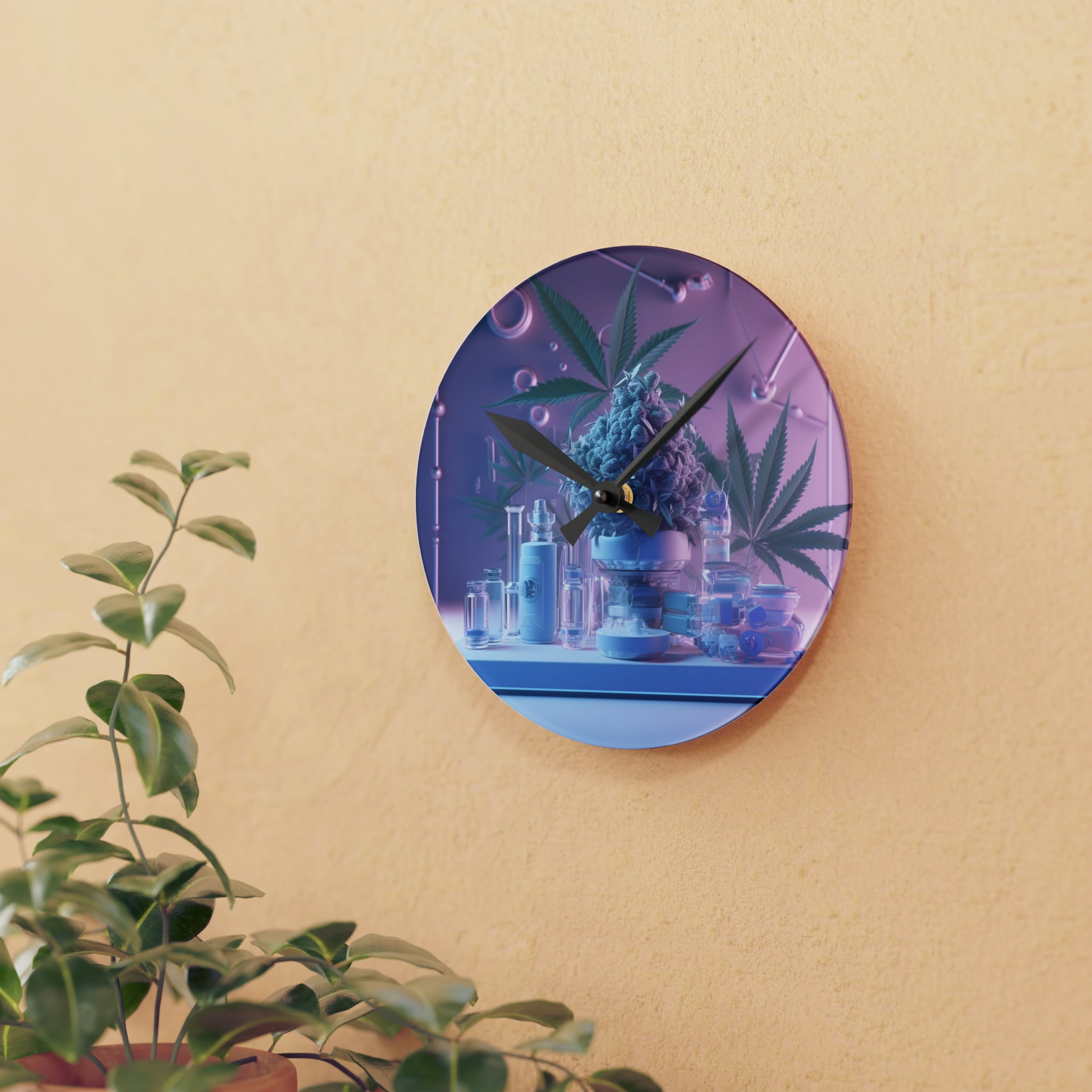 Groovy Vibes: Colorful Weed Face Acrylic Wall Clock –Home Décor Delight ...