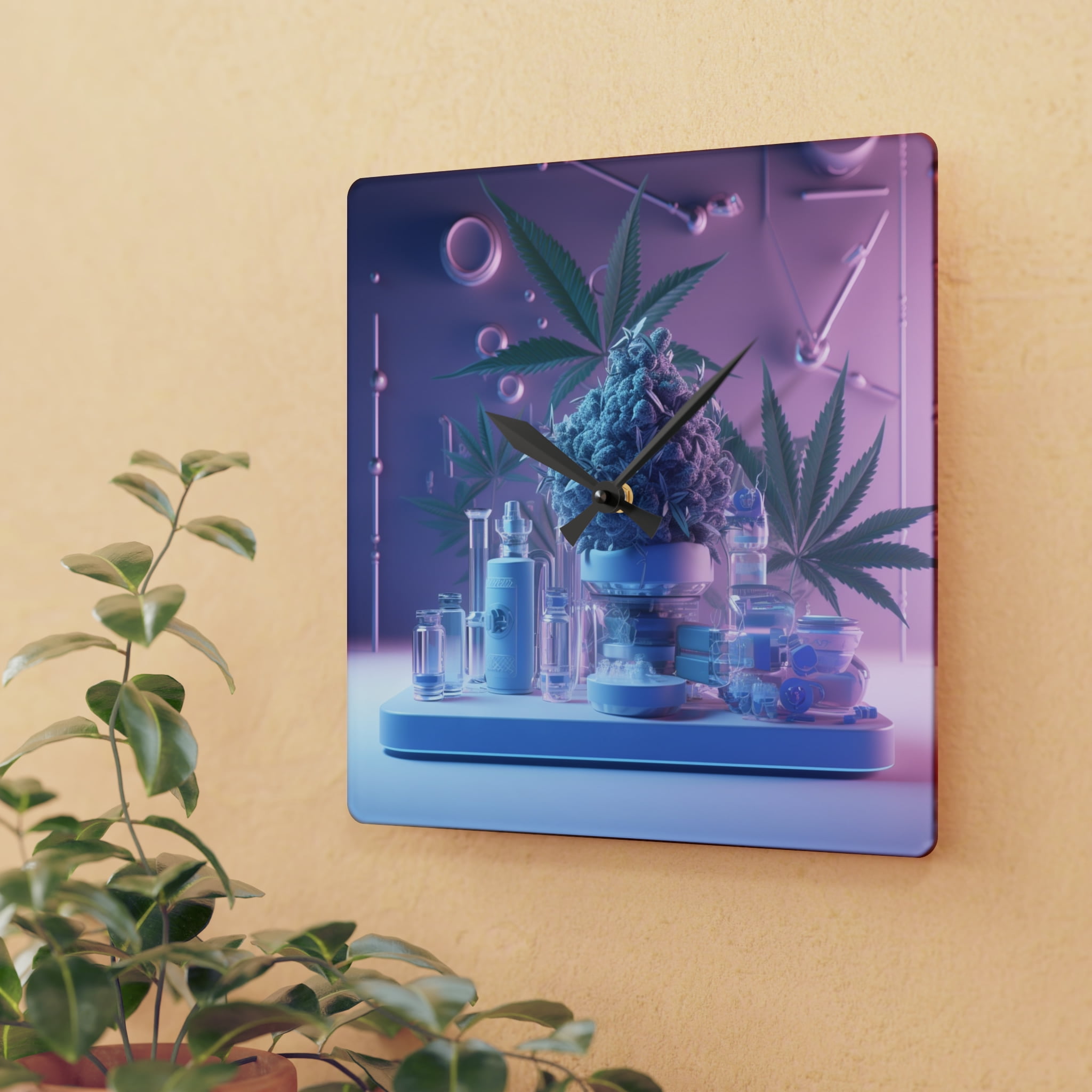 Groovy Vibes: Colorful Weed Face Acrylic Wall Clock –Home Décor Delight ...