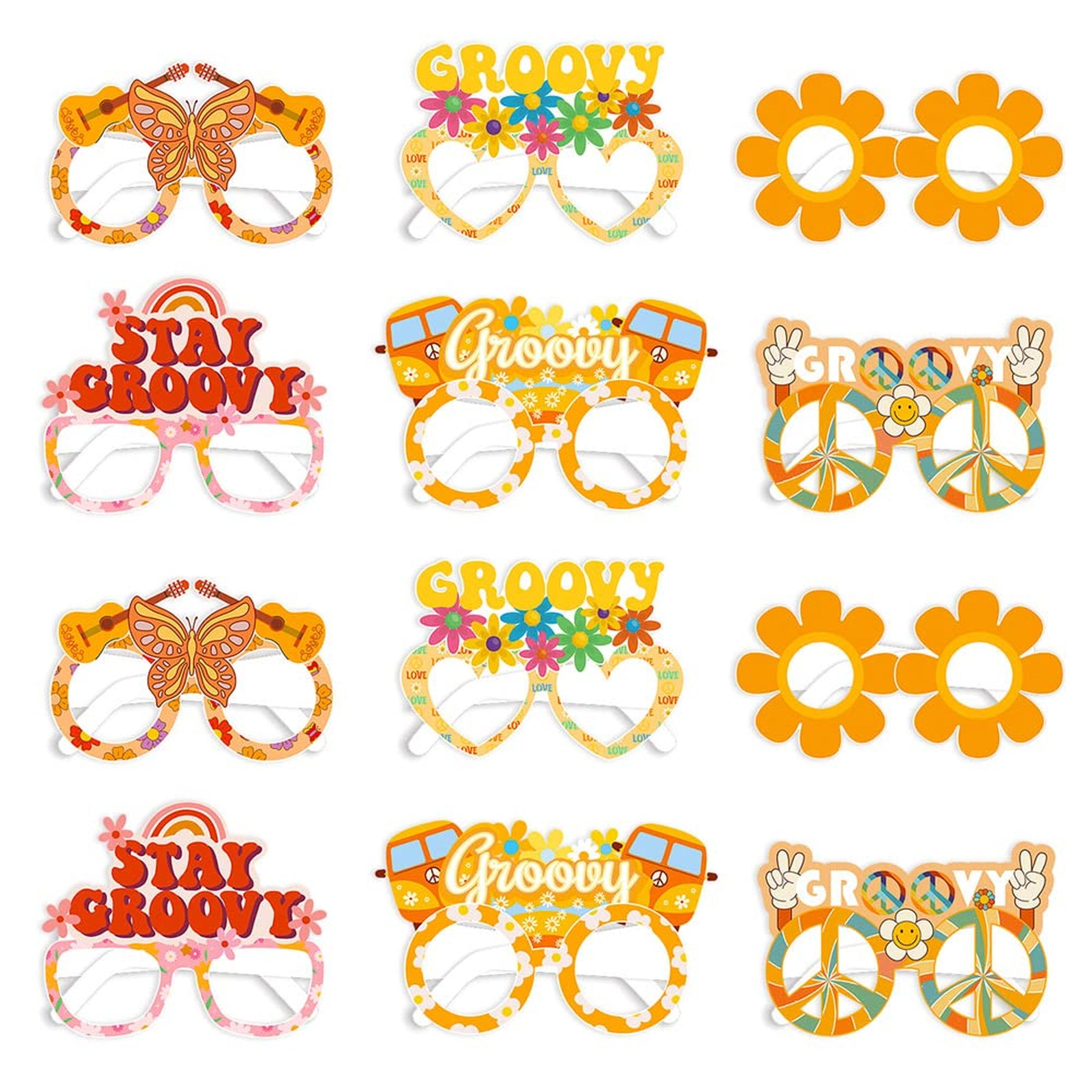 Groovy Vibes Party Pack: 12 Hippie Theme Photo Booth Props for Retro ...