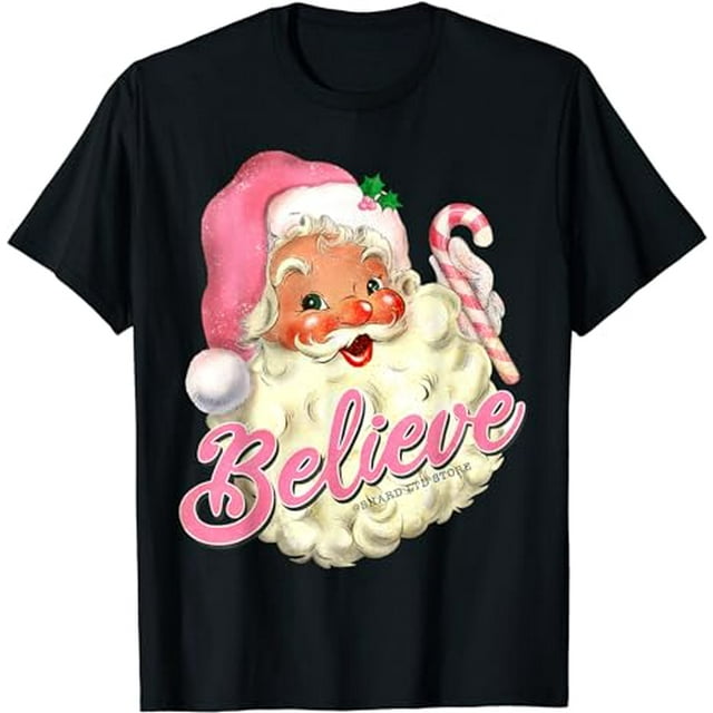 Groovy Vintage Pink Santa Claus Believe Christmas Women Kids T-Shirt ...