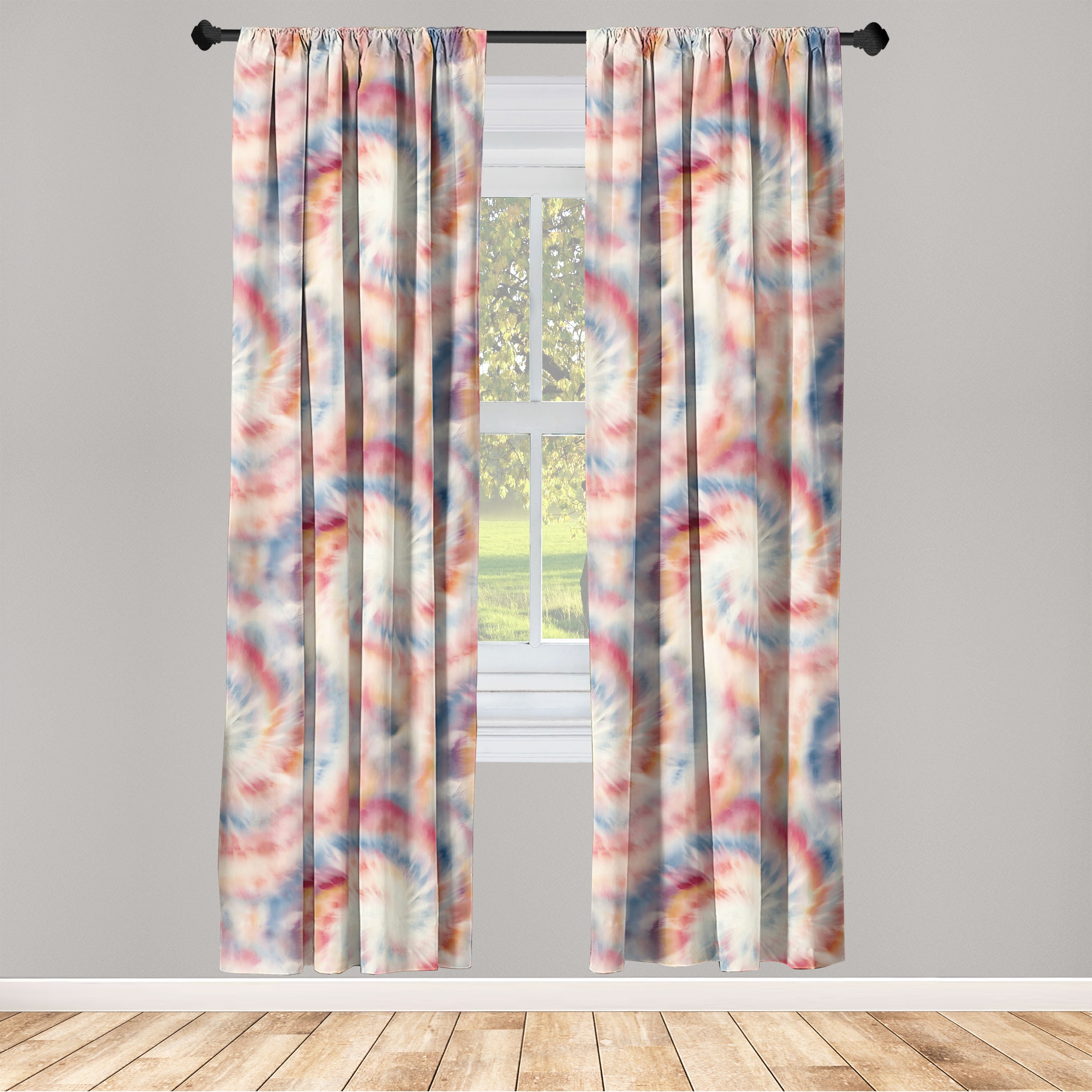 Groovy Window Curtains, Retro Psychedelic Style Pastel Illusion Tie Dye Effect Whirling Motif ...