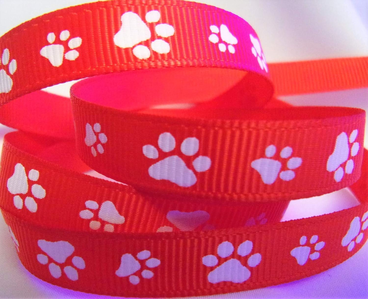 Grosgrain Ribbon - Paw Print - Red Ribbon with White Paws - 3/8 Inch ...