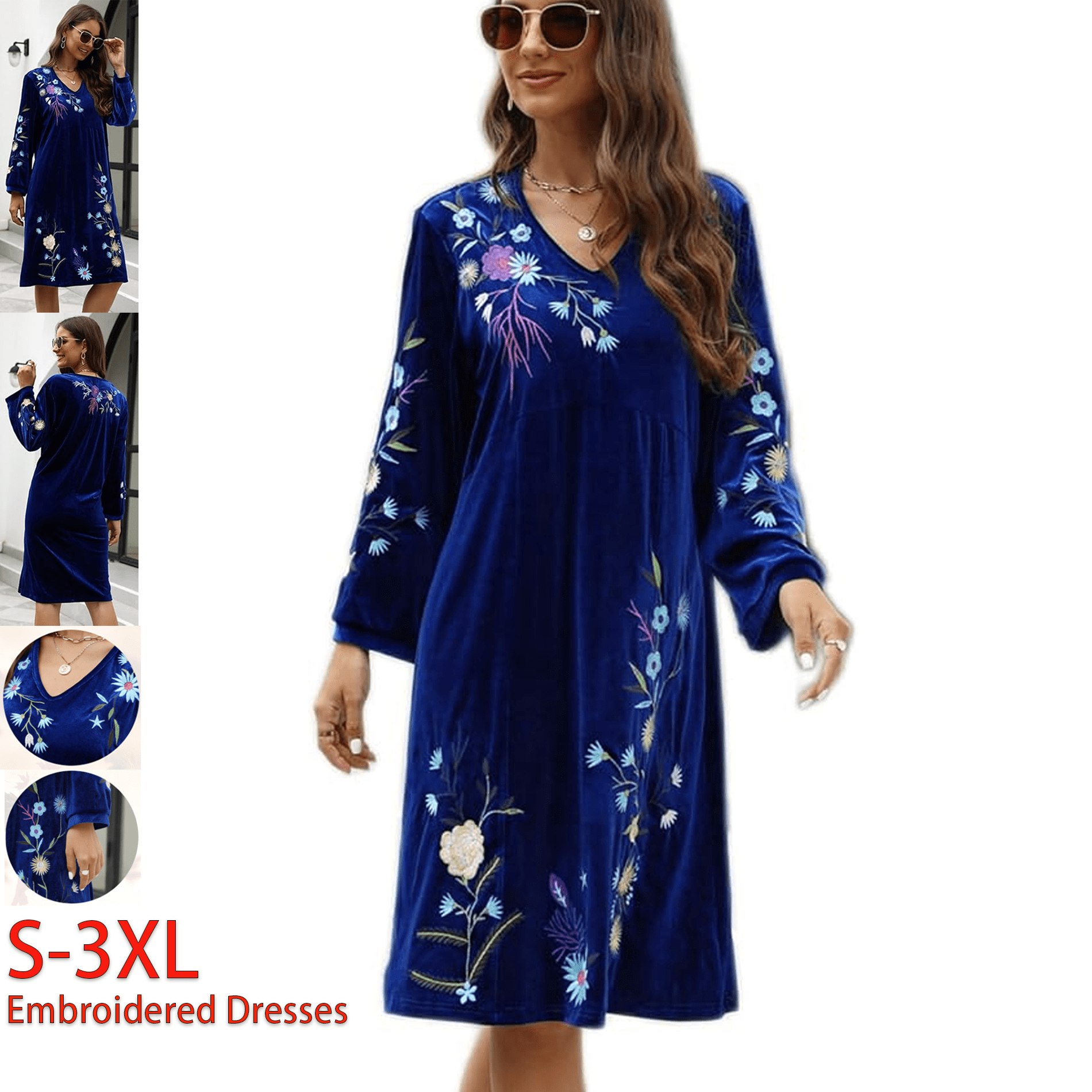 Grosy Women Dress Casual Maxi Long Sleeve Dresses Flowy Floral ...