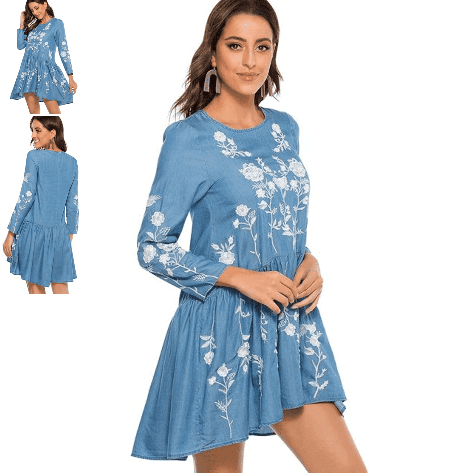 Grosy Women Dress Casual Maxi Long Sleeve Dresses Flowy Floral ...