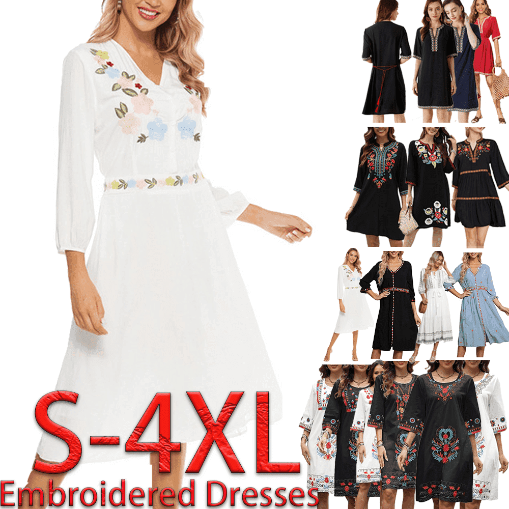 Grosy Embroidered Dresses for Women Plus Size 3/4 Sleeve Vintage ...