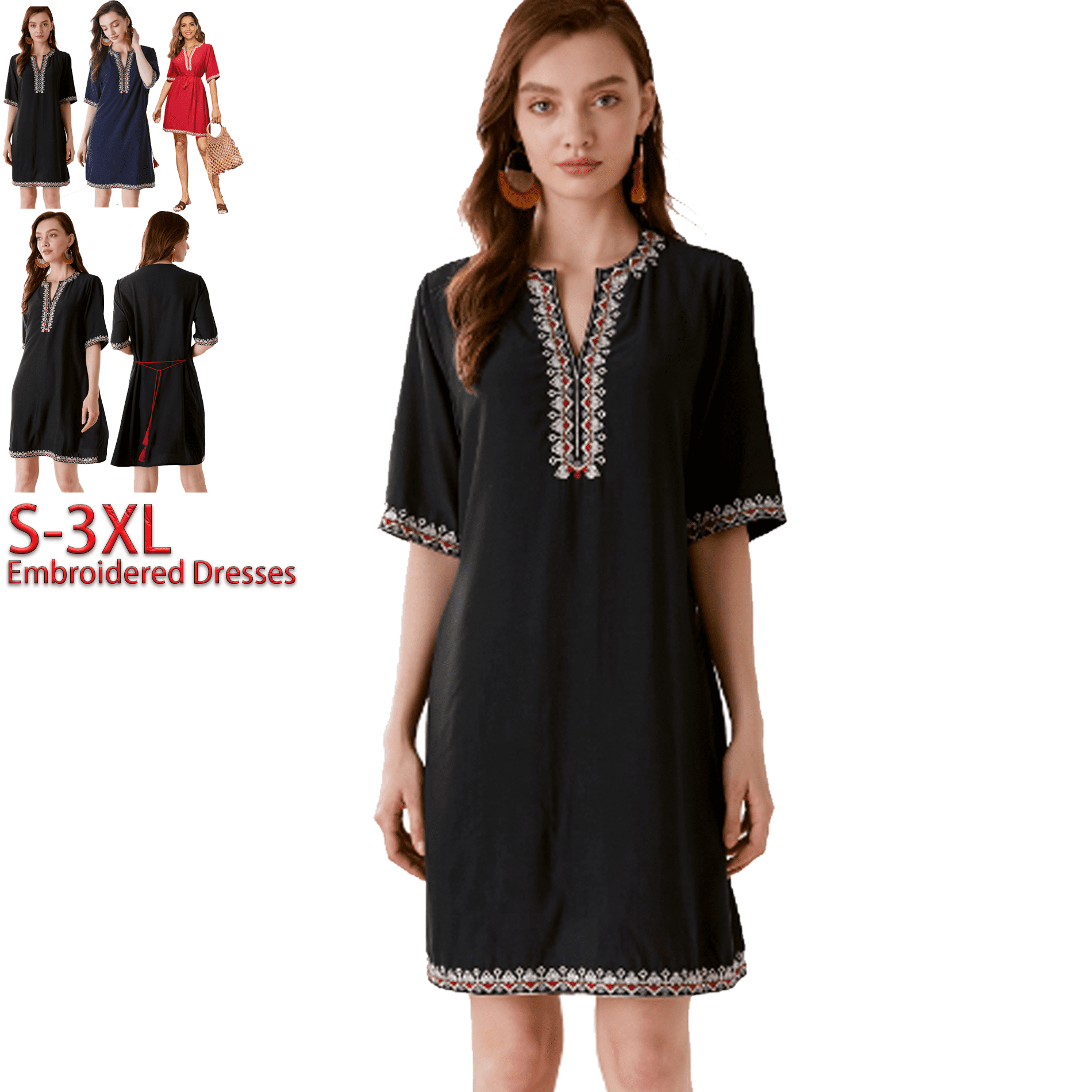 Grosy Embroidered Dresses for Women Plus Size Short Sleeve Vintage ...