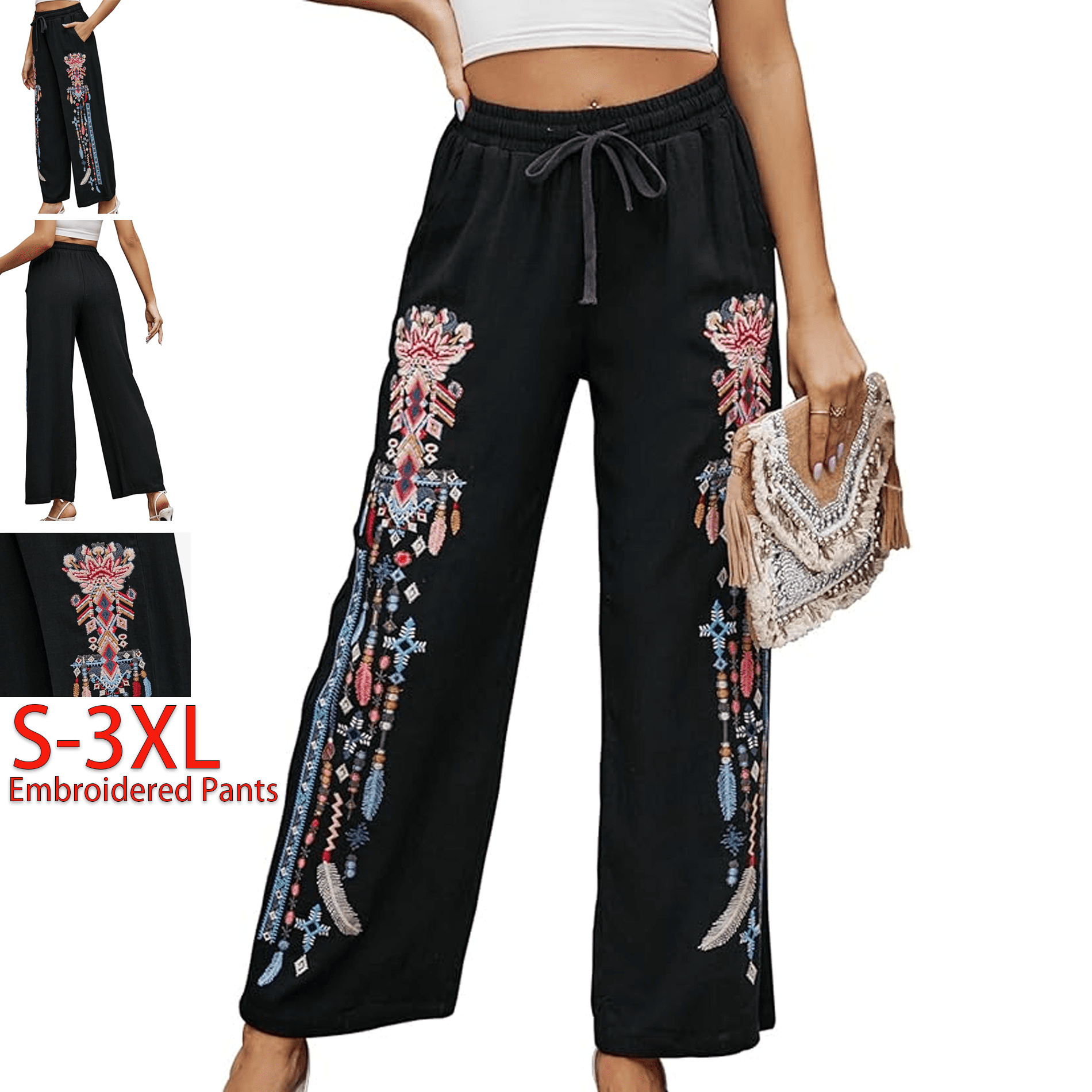 Grosy Wide Leg Pants Woman Trousers with Pockets High Waisted Casual ...