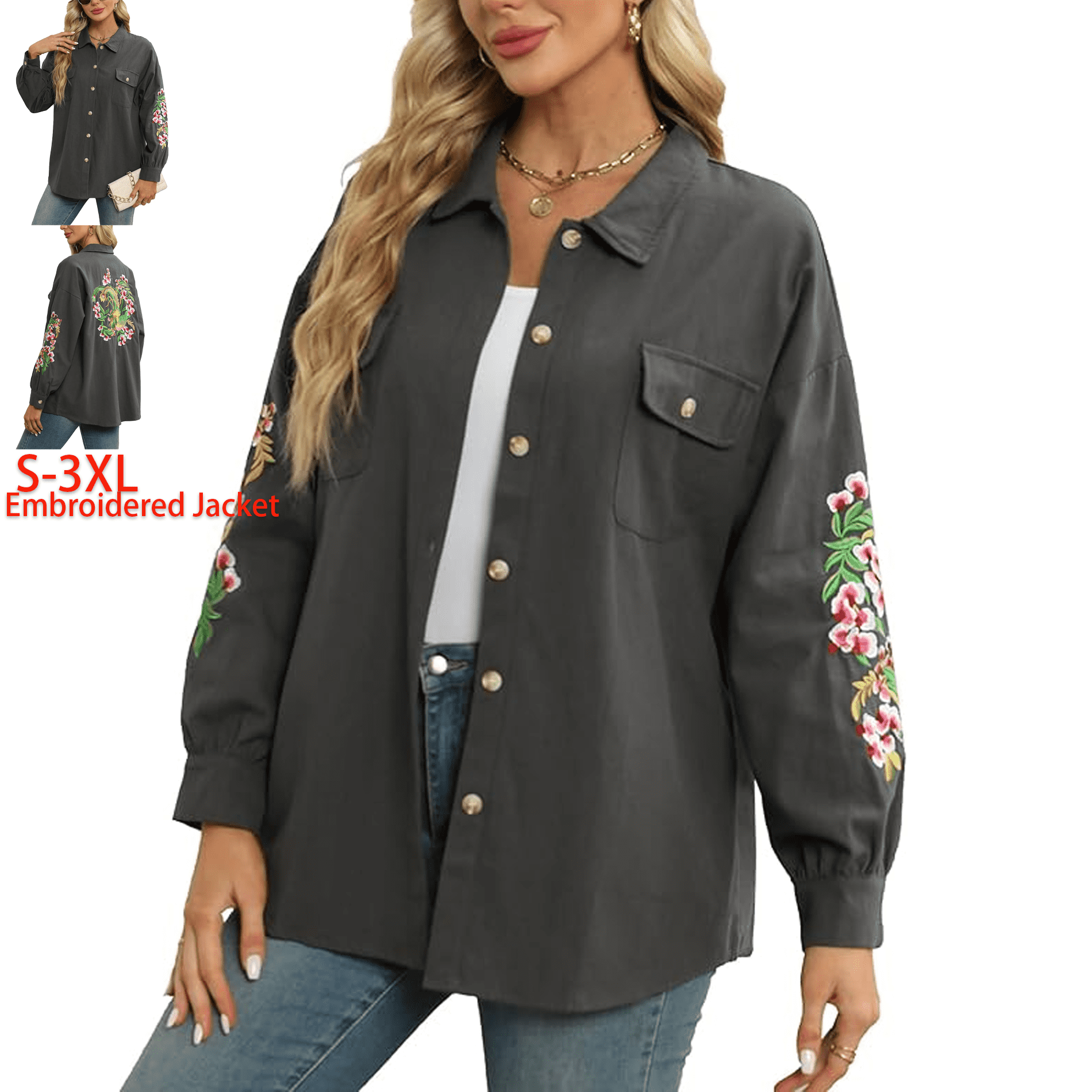 Grosy Shacket for Women's Plus Size, Button Down Shirts with Pockets ...