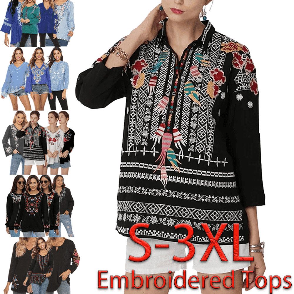 Grosy Embroidered Tops for Women Plus Size 3/4 Sleeve Tunic Tops ...