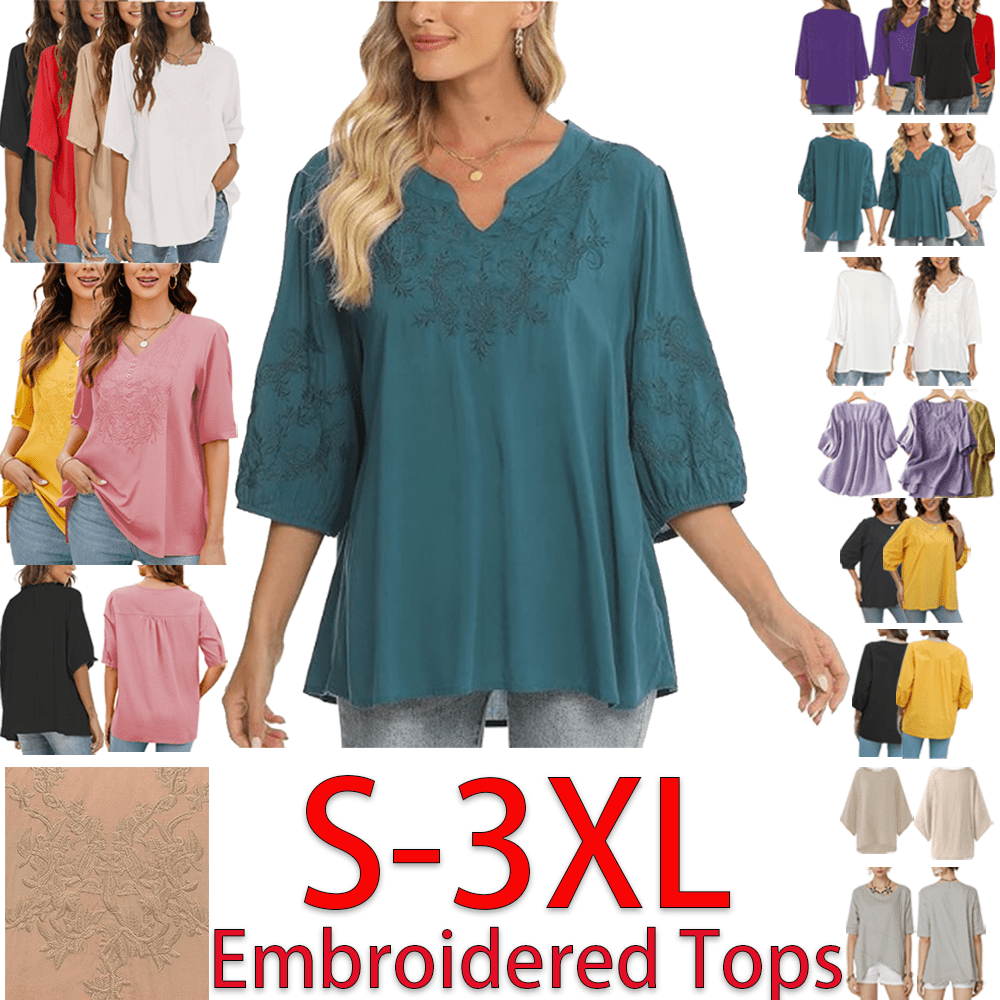 Grosy Embroidered Tops for Women Plus Size 3/4 Sleeve Tunic Tops ...