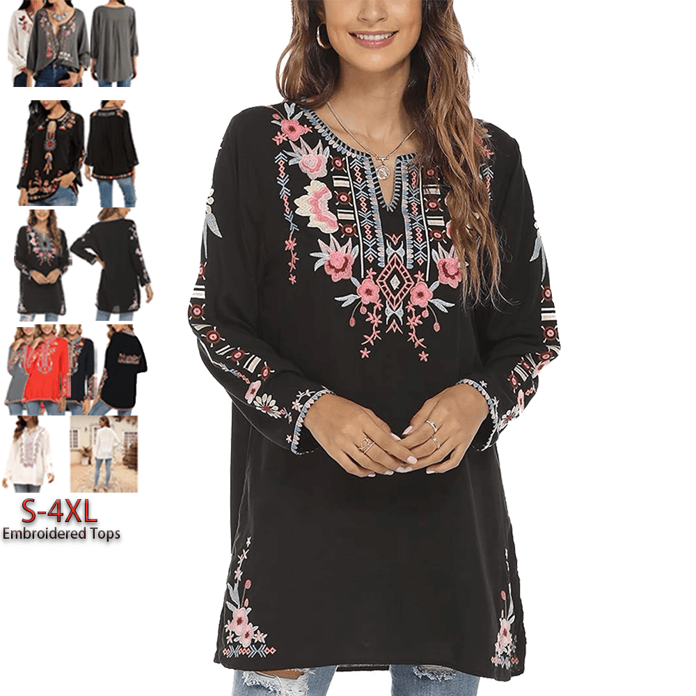 Grosy Embroidered Tops for Women Plus Size Long Sleeve Tunic Tops ...
