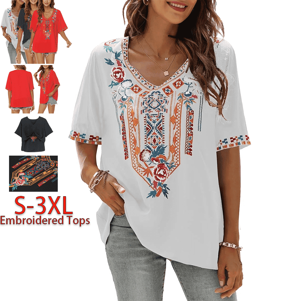 Grosy Womens Tops Summer Blouses Dressy Casual Ladies Plus Size V Neck ...