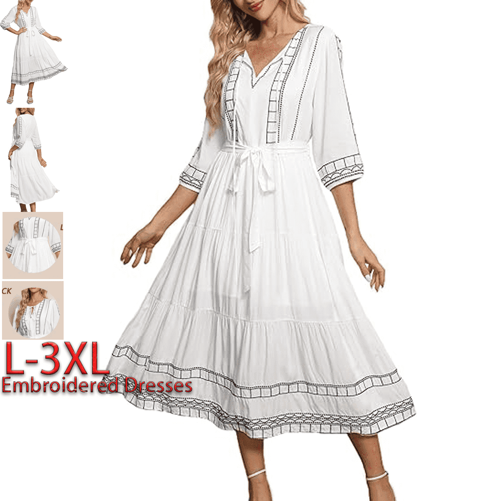 Grosy Embroidered Dresses for Women Plus Size Short Sleeve Vintage ...