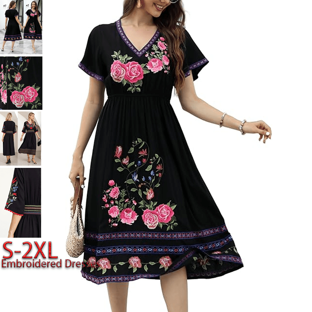 Grosy Embroidered Dresses for Women Plus Size Short Sleeve Vintage ...