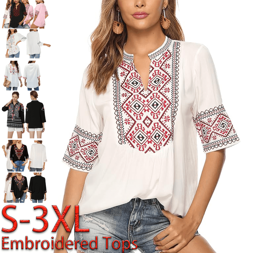 Grosy Womens Tops Summer Blouses Dressy Casual Ladies Plus Size V Neck ...