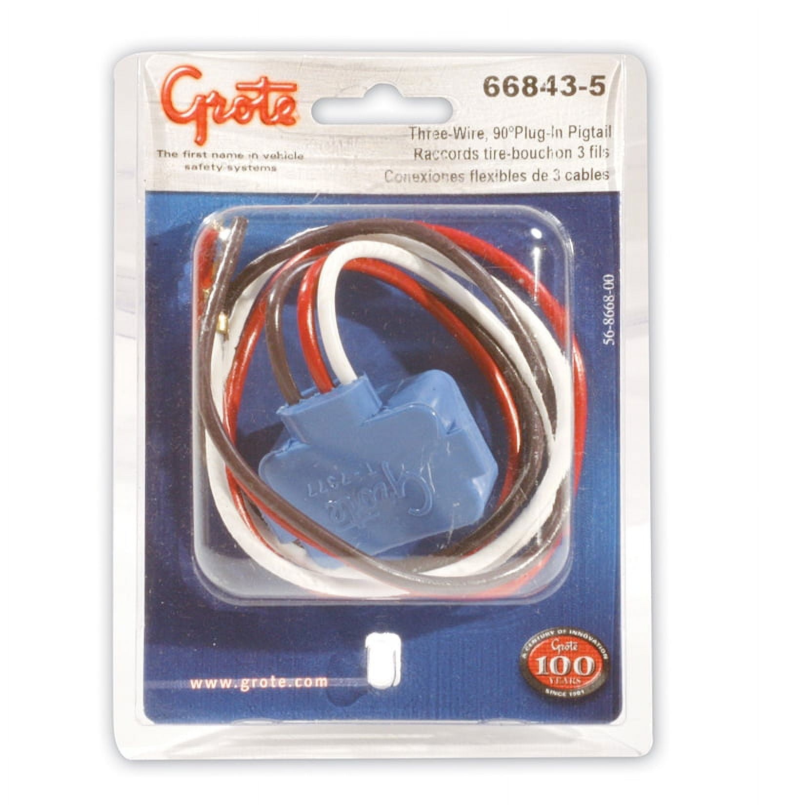 Grote 66843-5 PIGTAIL, RING TERMINAL, 3-WIRE, 90 DEGREE PLUG-IN PIGTAIL ...