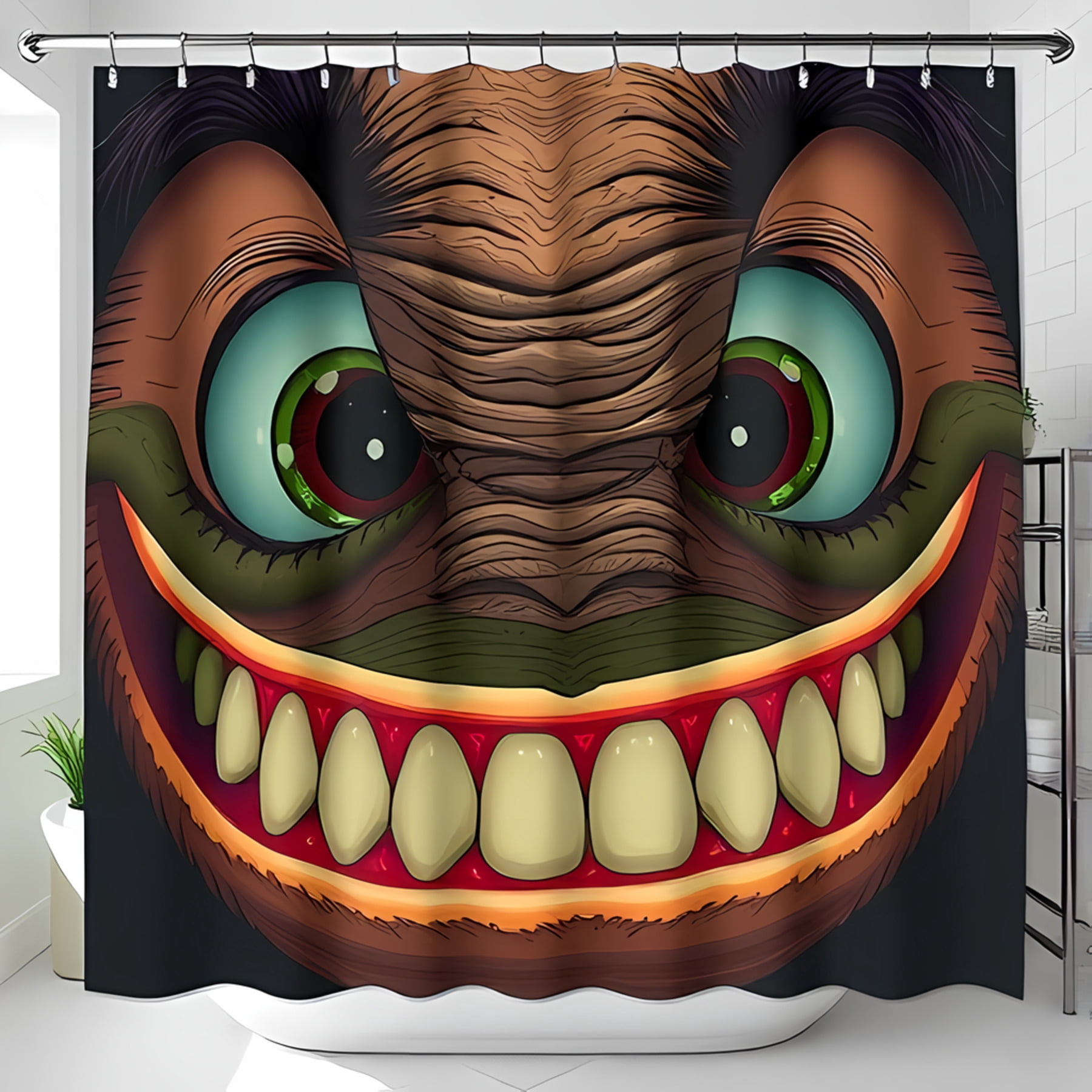 Grotesque Cartoonish Face Shower Curtain - Menacing Yet Comical Design ...