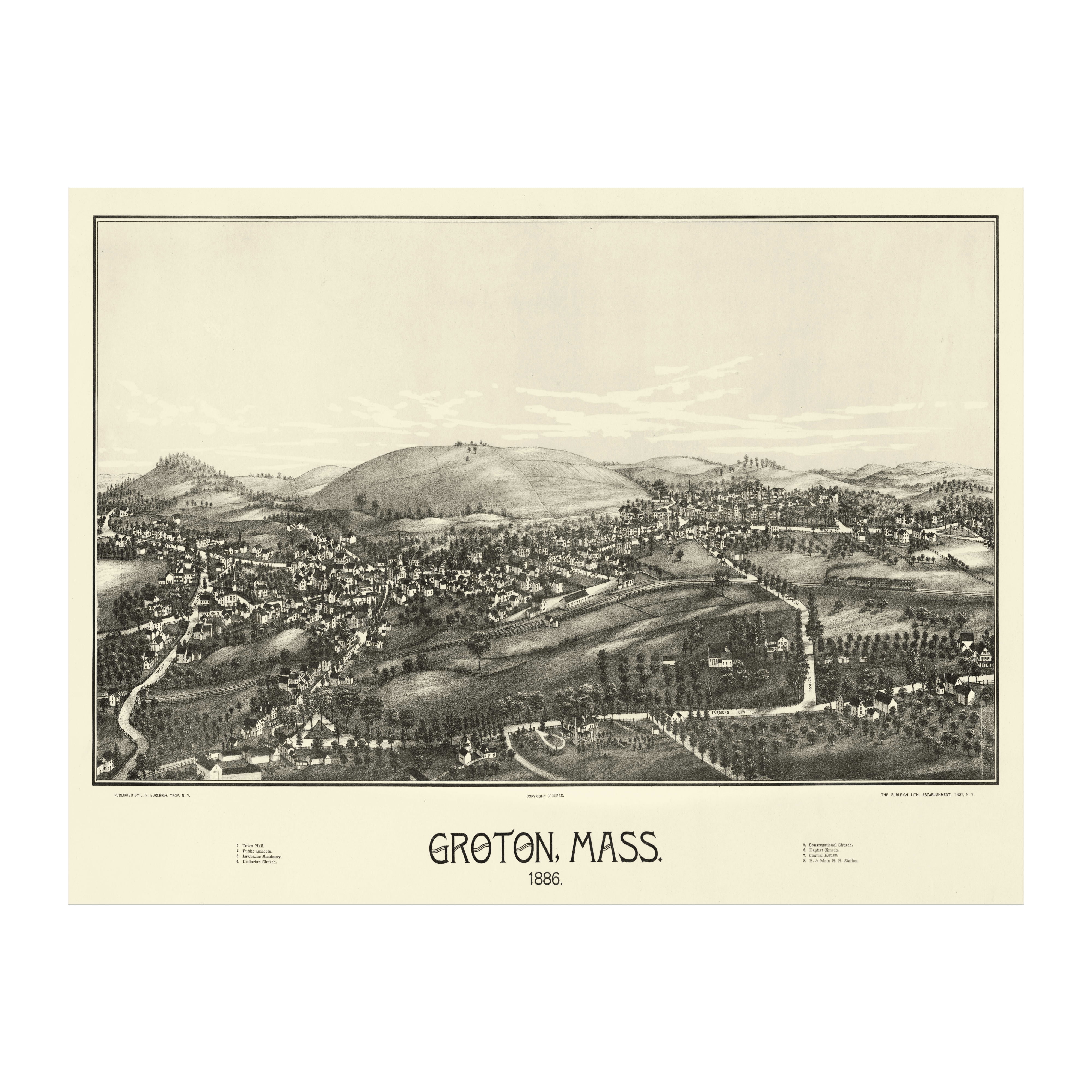 Groton Art, 1886 Vintage Map of Groton Massachusetts, MA History Wall ...