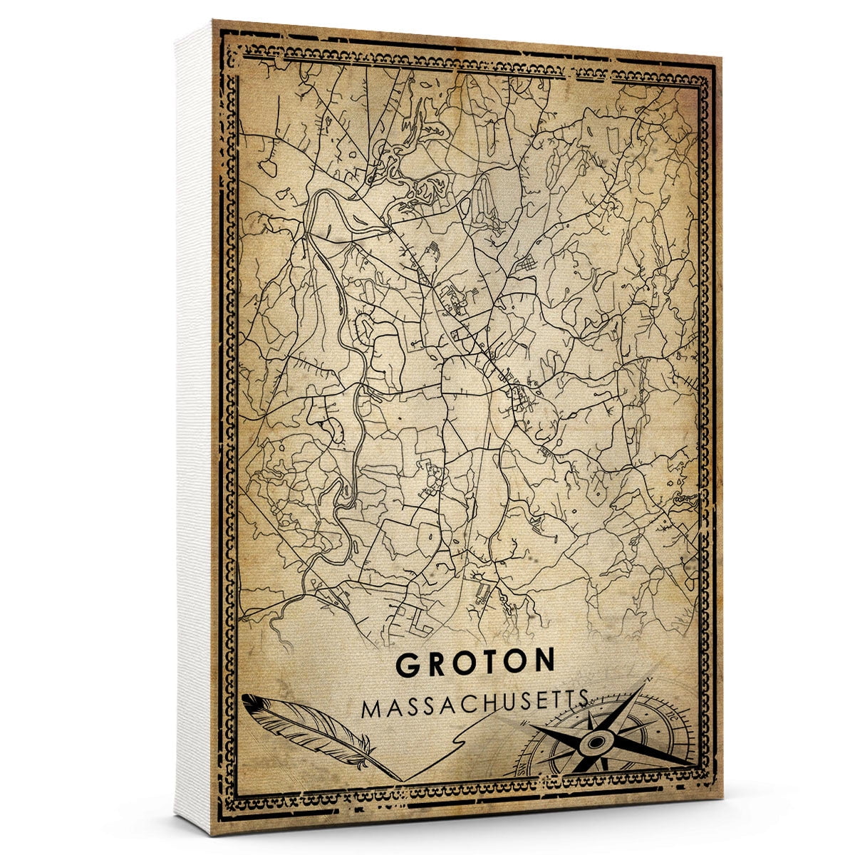 Groton Vintage Map Prints Canvas, Massachusetts Map Art Canvas, Canvas ...