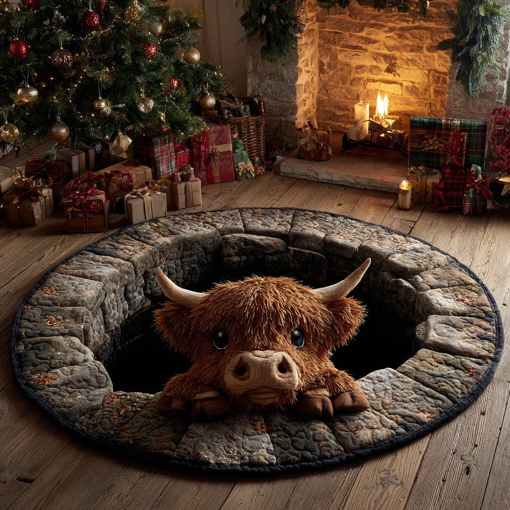 Grotto Highland Cow Quilted Round Mat, Highland Cow Round Floor Mat ...