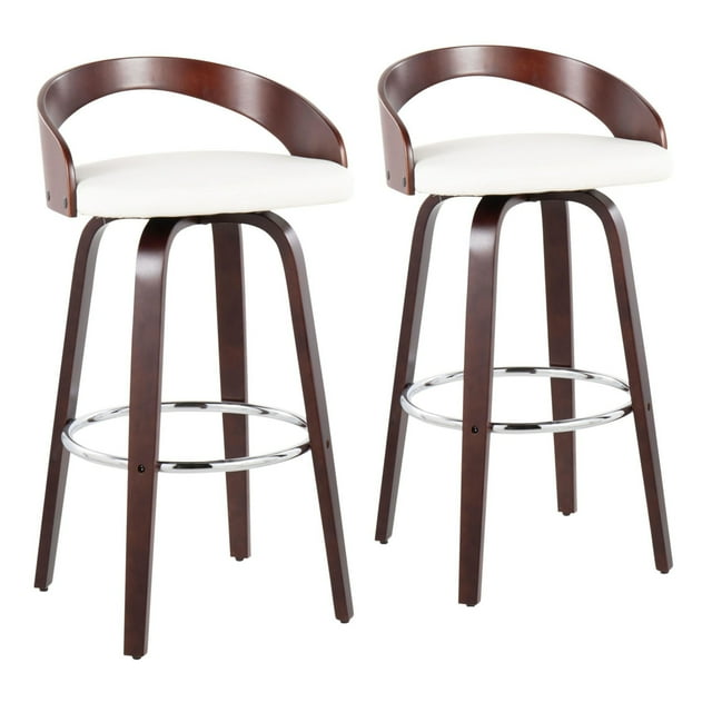 Lumisource Grotto Mid-Century Bar Stool, Swivel, Cherry Wood, White ...
